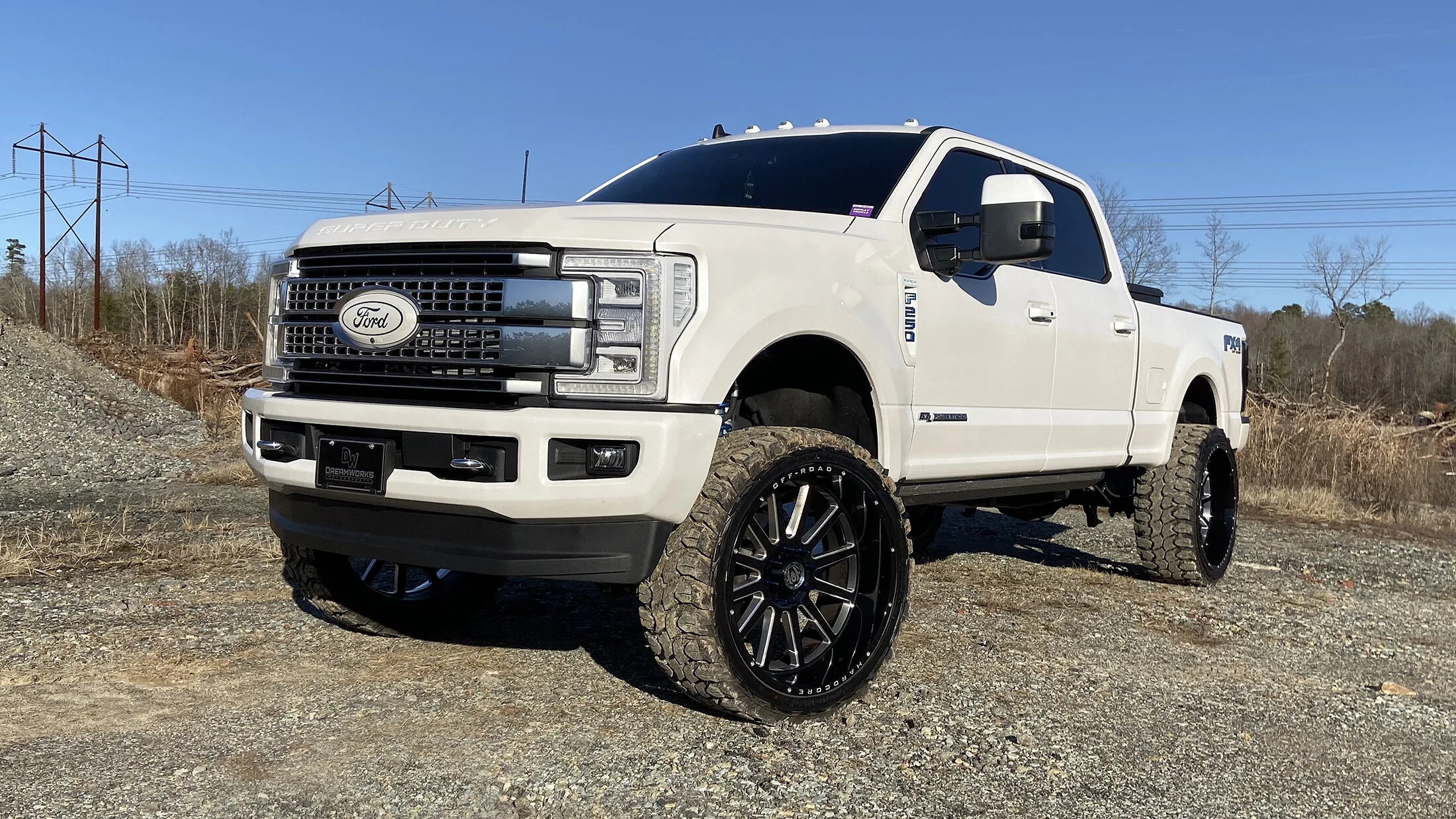 White F250 Hardcore wheels — Dreamworks Motorsports