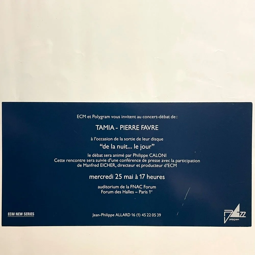 ECM Weekends • No. 79: Tamia / Pierre Favre "De la nuit... le jour ...