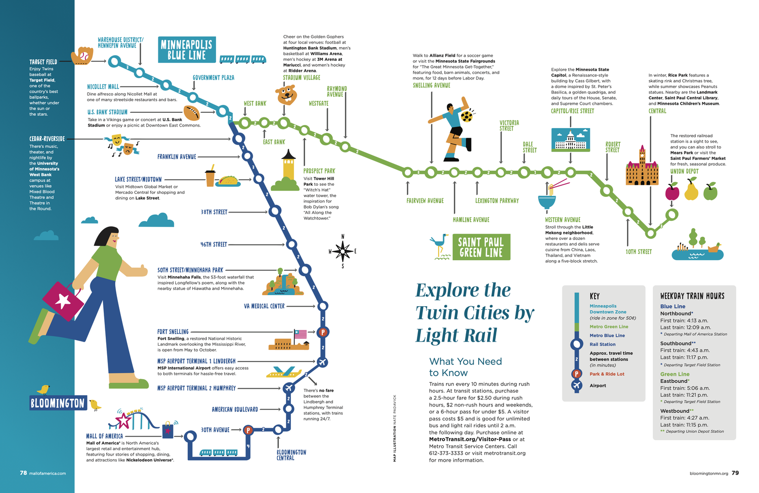 Illustrated Light Rail Map of Minneapolis and St. Paul by Nate Padavick ...
