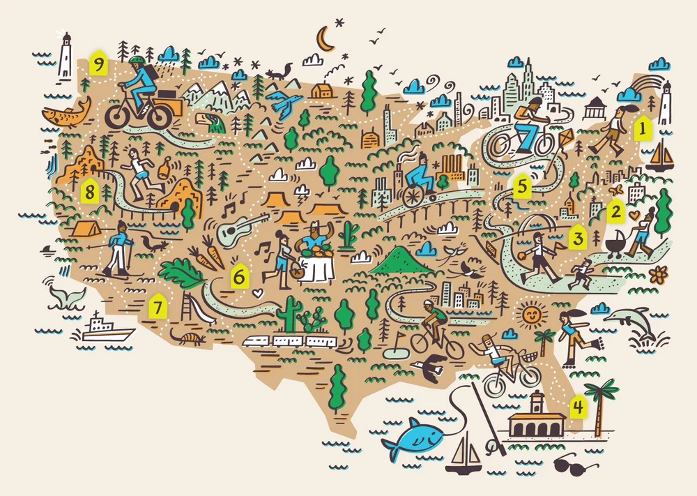 Illustrated Map of 11 Congressionally Designated Footpaths in the USA ...