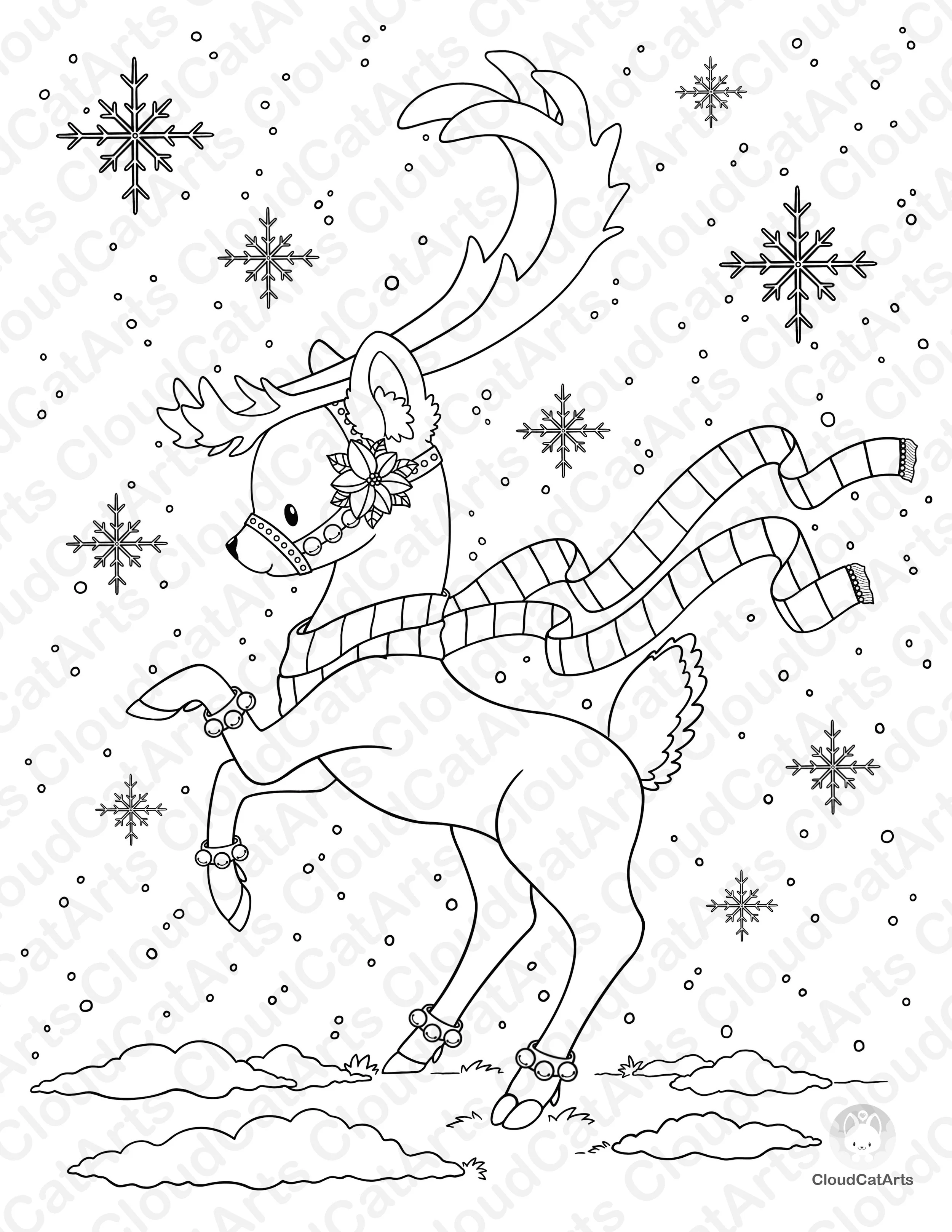 Winter Reindeer - DIGITAL Download Coloring Page — Cloud Cat Arts