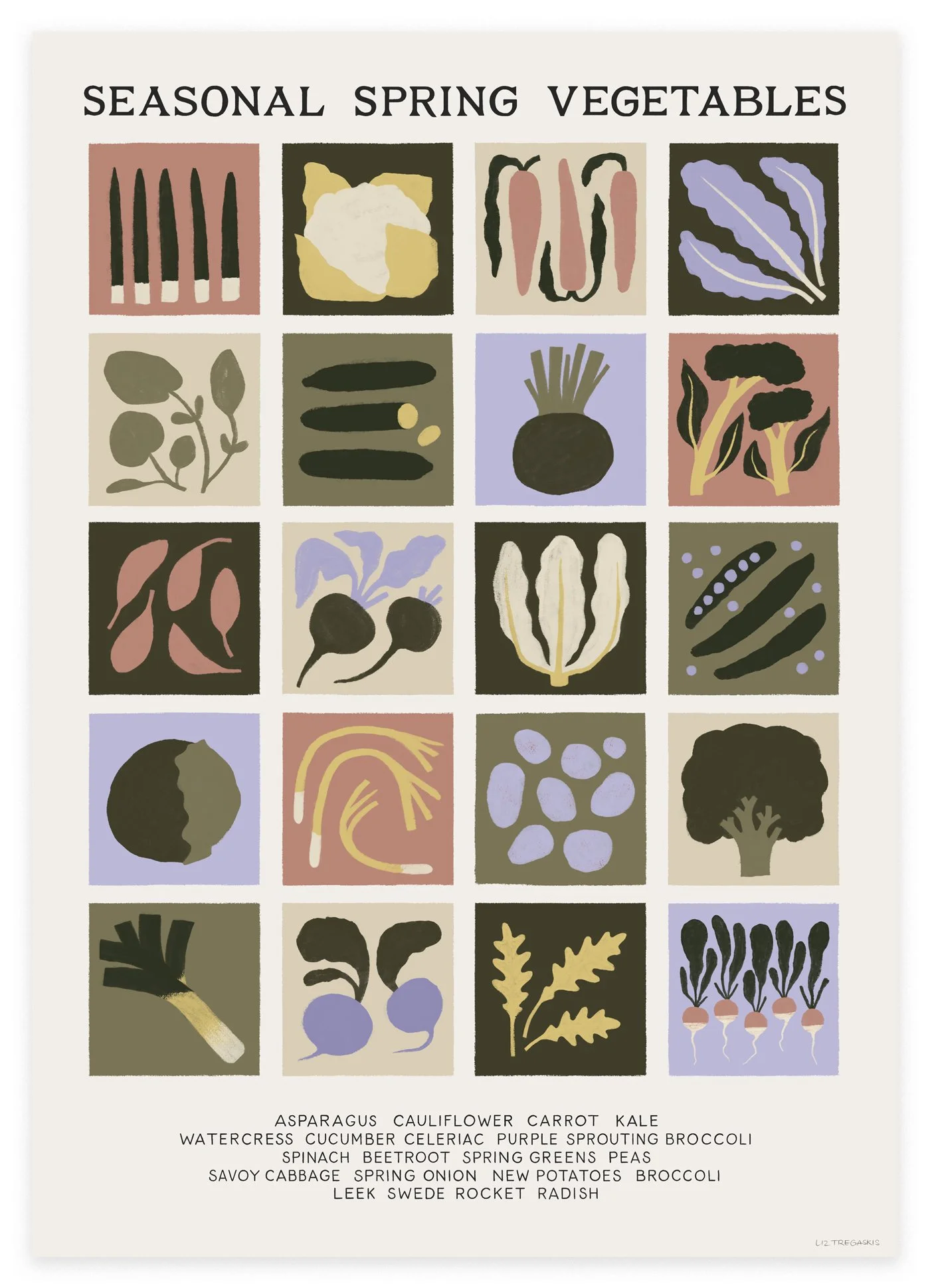 Seasonal Spring Vegetables art print — Liz Tregaskis Illustration ...