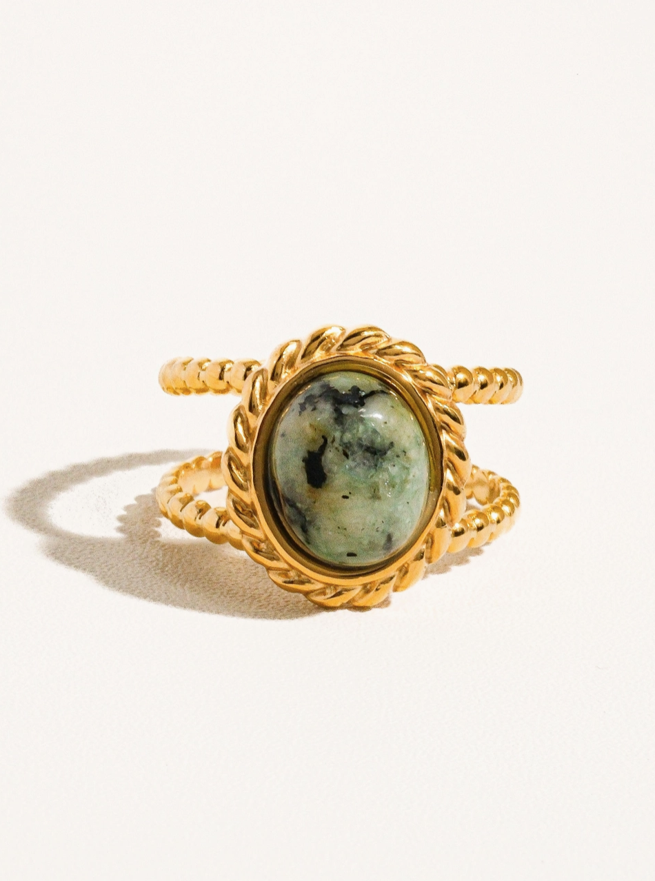 "Allure" 18K Gold Non-Tarnish Tri-layer Adjustable Stone Ring ...