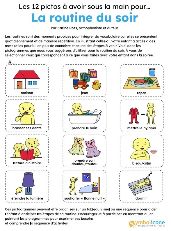 Les 12 pictogrammes à imprimer pour simplifier la routine du soir avec ...