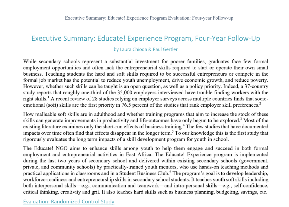Chioda & Gertler — Executive Summary: Educate! Experience Program ...