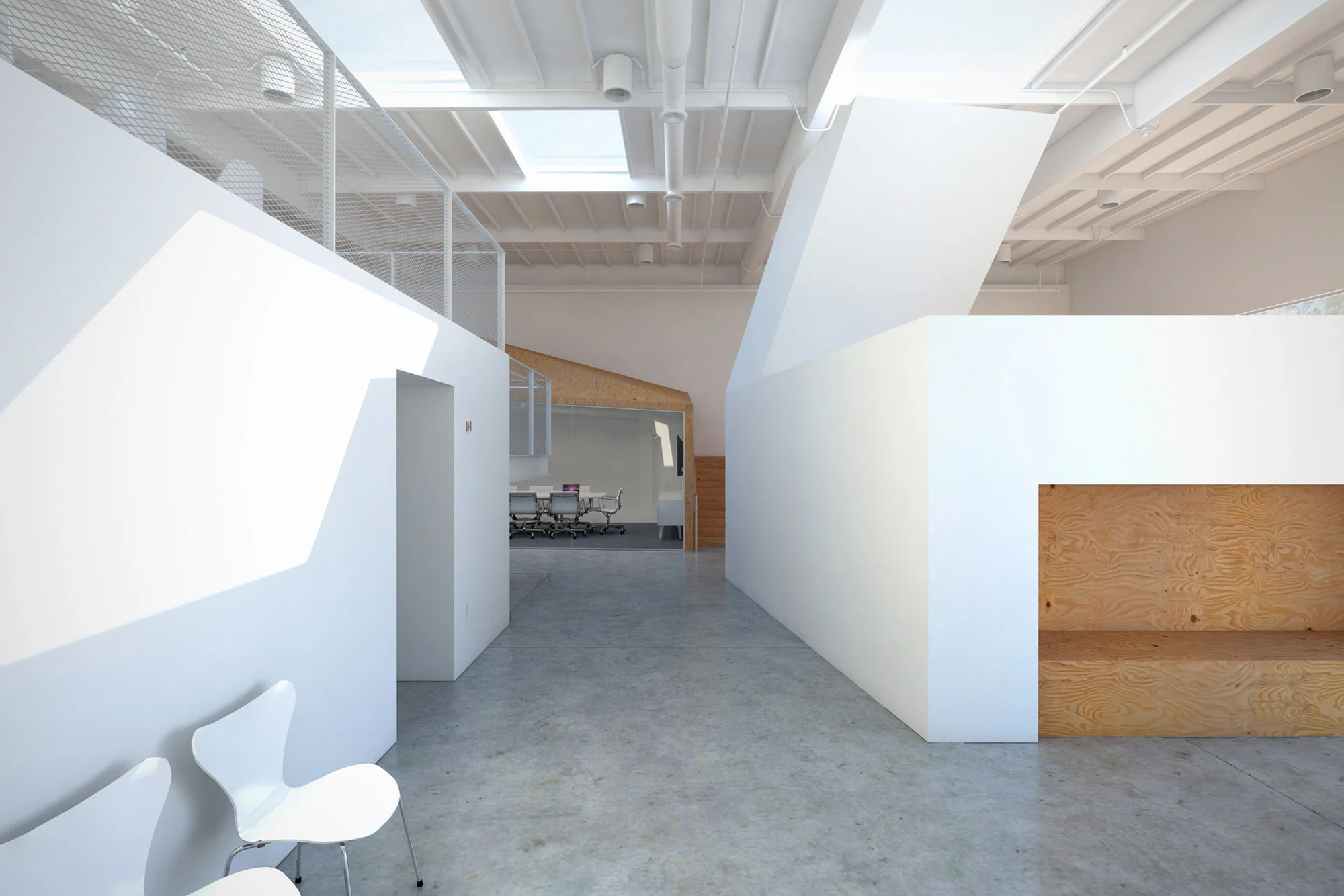 hybrid office: modern creative media office in a los angeles warehouse ...