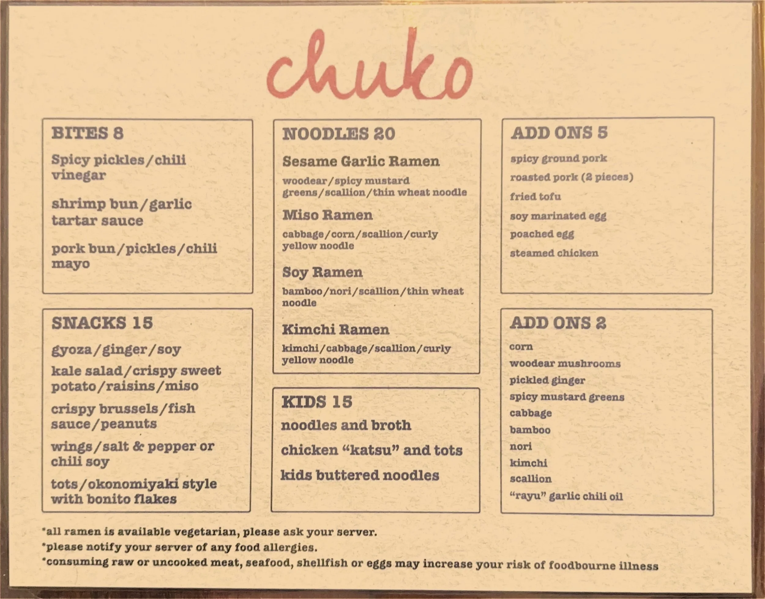 Menu — Chuko