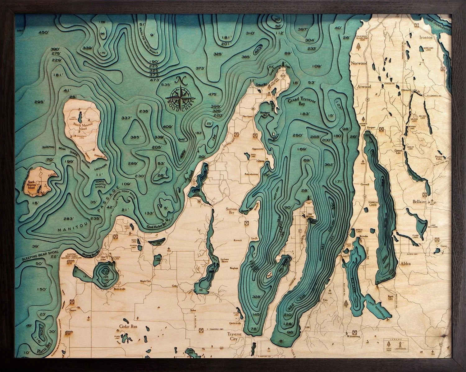 Inland Lake Maps — 3D WOOD MAPS - BELLA MAPS