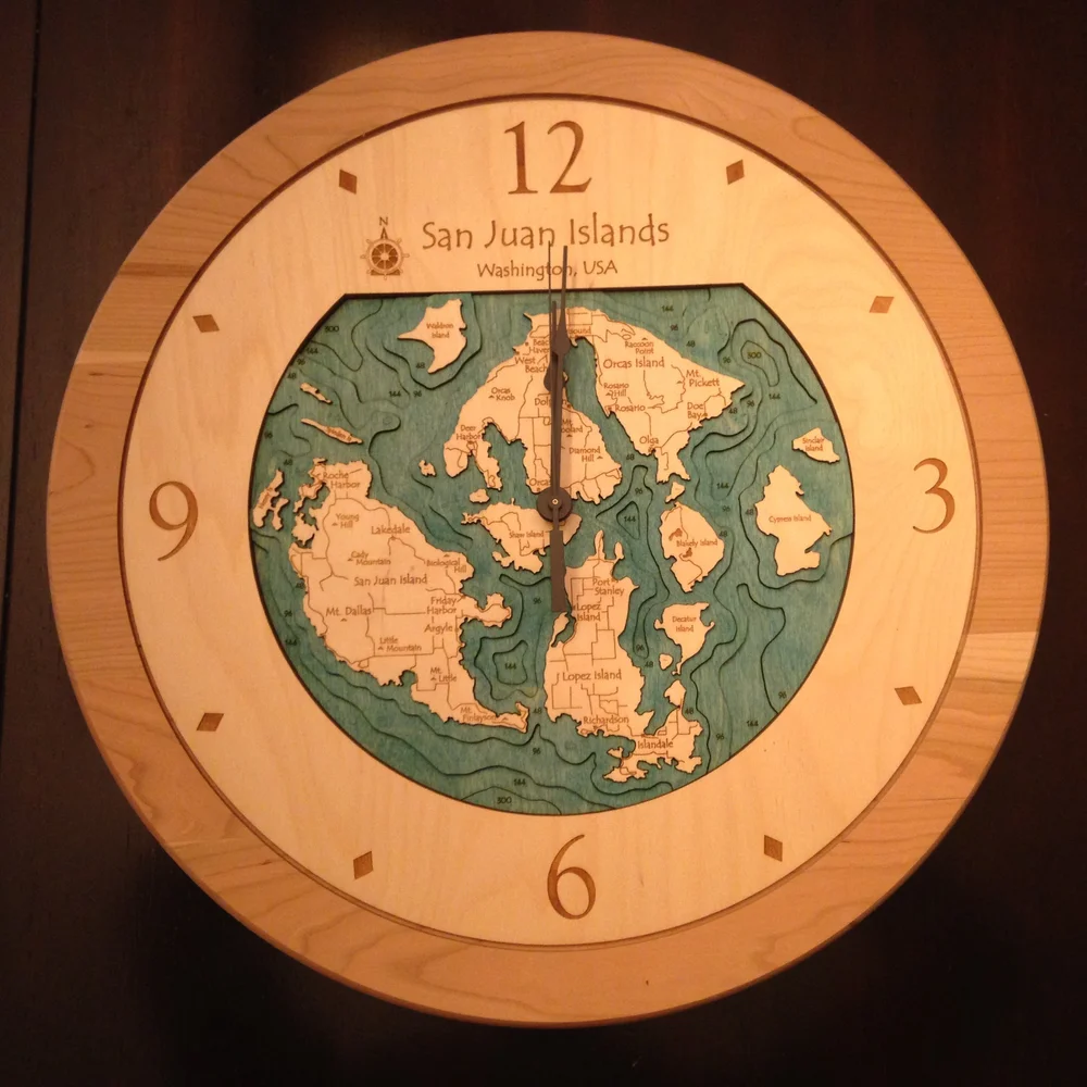 CUSTOM CLOCKS — 3D WOOD MAPS - BELLA MAPS
