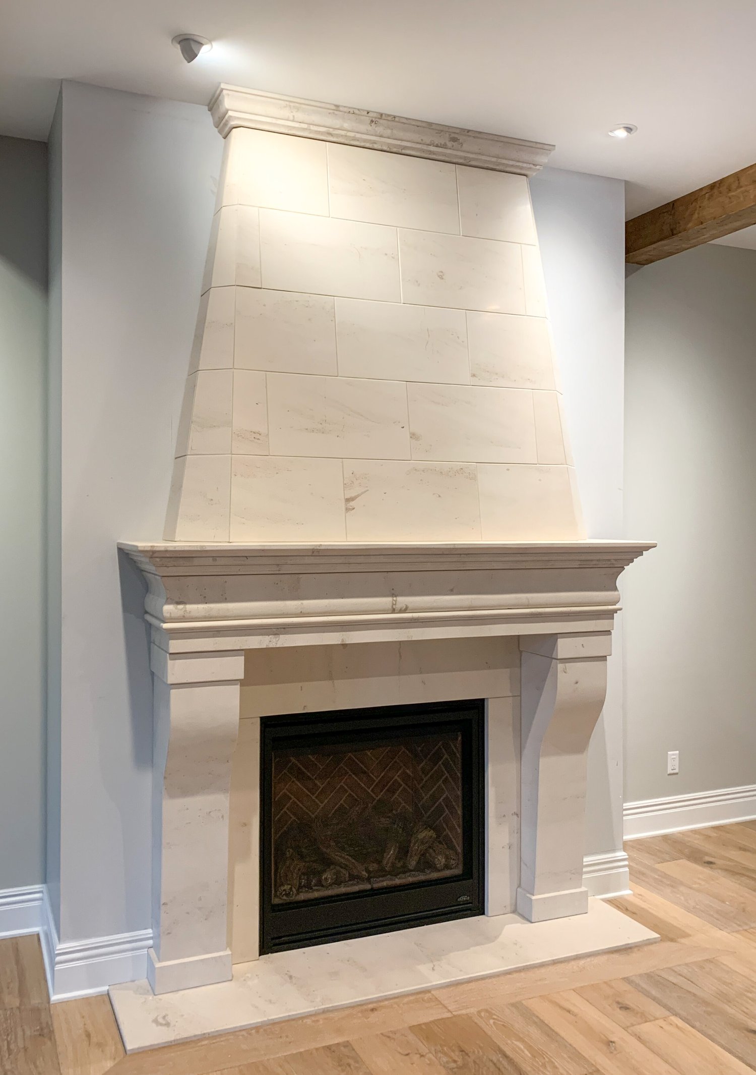 Custom Surrounded Stone Tile Fireplace