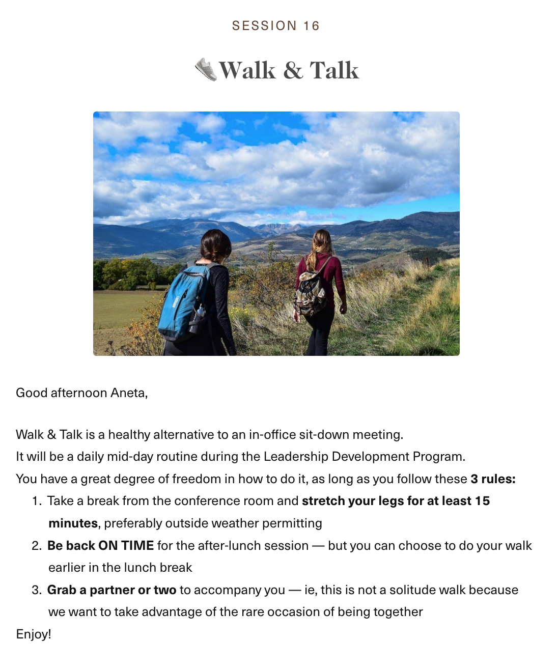 Simple Ideas for Better Meetings: Walk & Talk Format — Aedea Partners LLC — Strategy Consulting ...