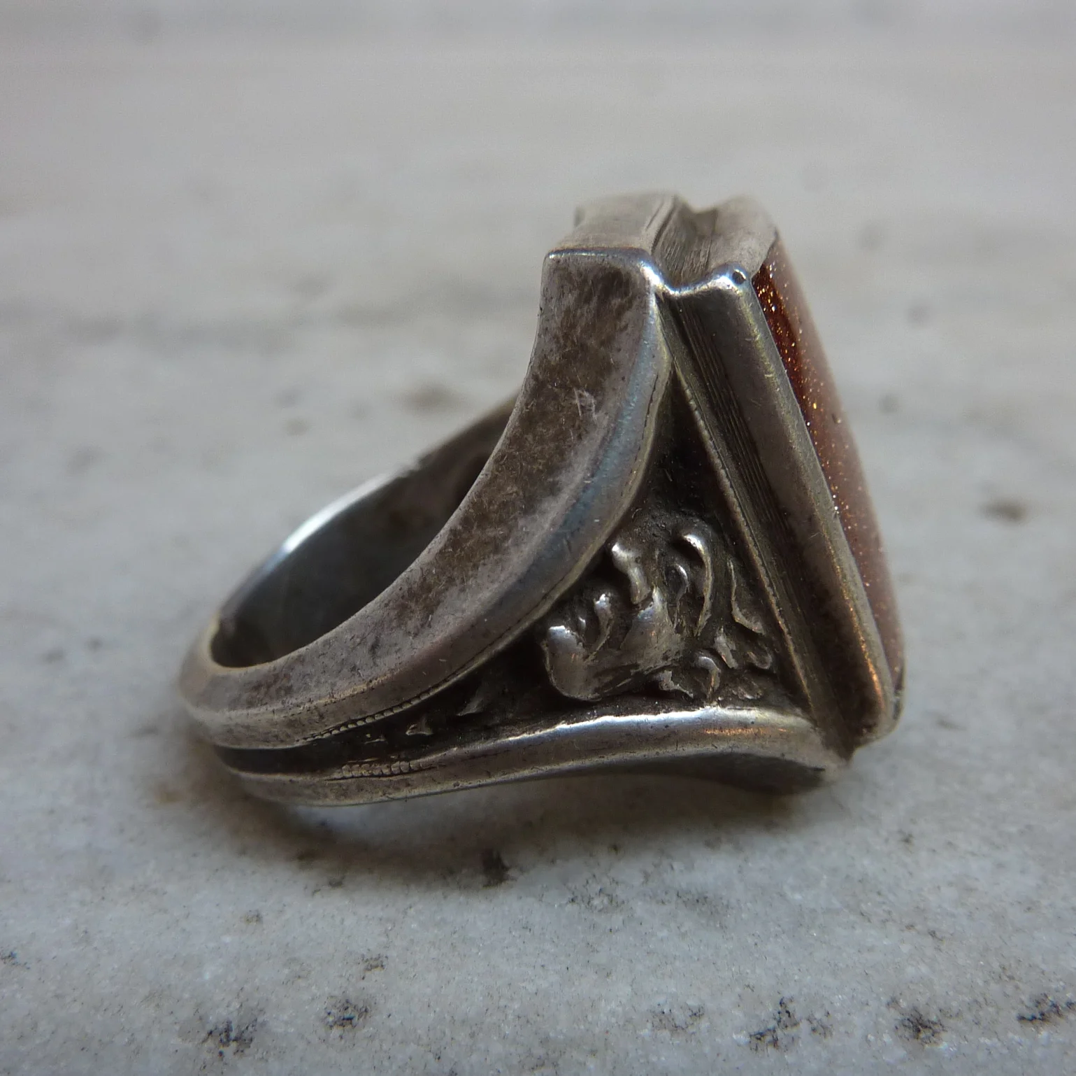 Vintage Silver & Goldstone Jester Ring — Worn-Over-Time