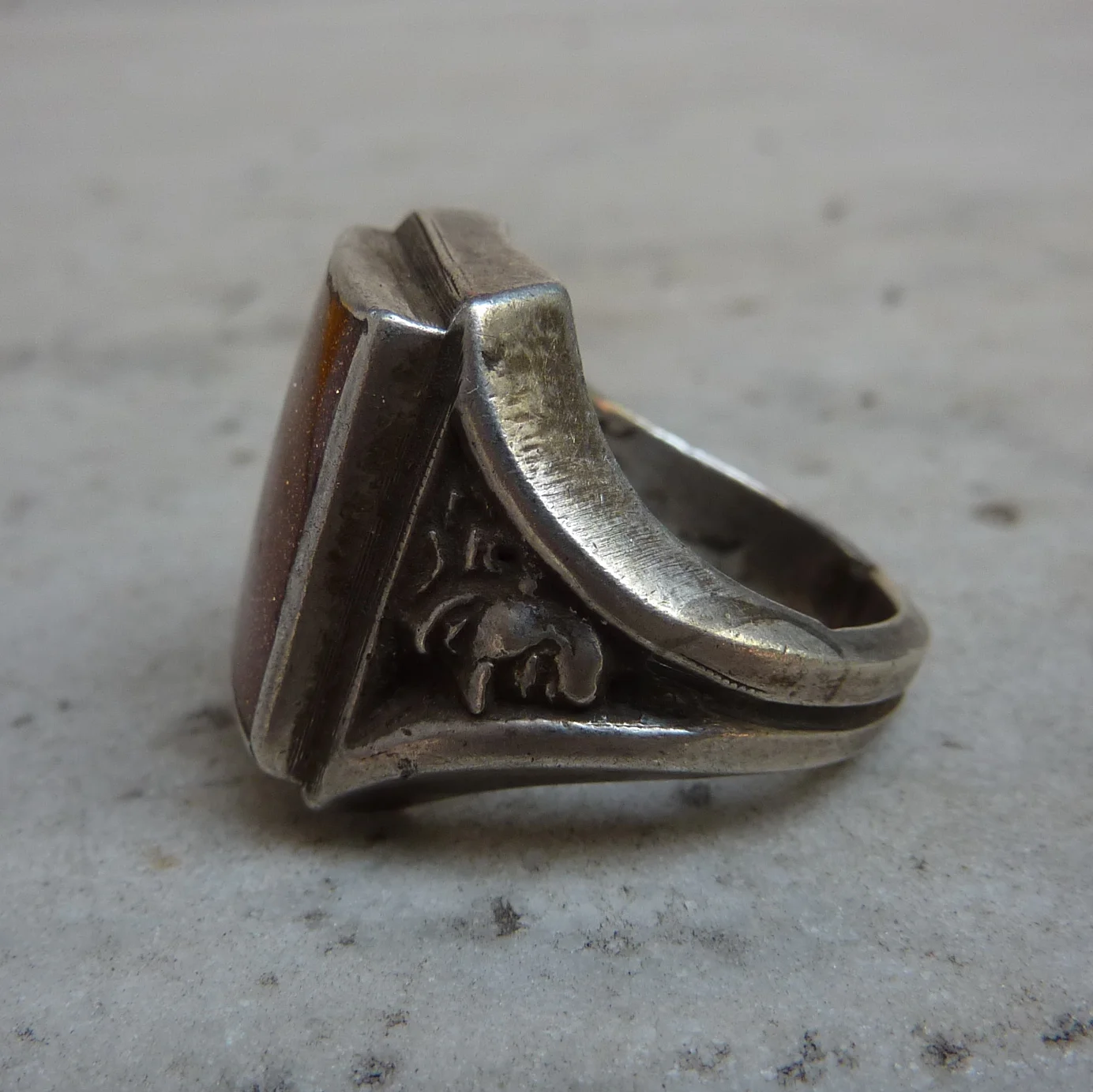Vintage Silver & Goldstone Jester Ring — Worn-Over-Time