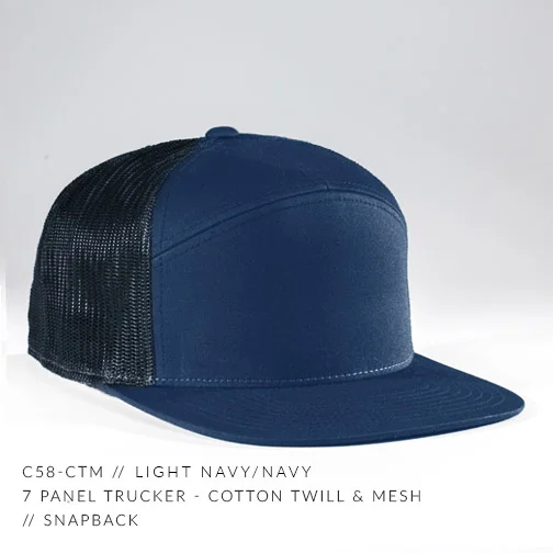 c58-CTM // 7 Panel Trucker - Cotton Twill & Mesh // Custom Snapback ...