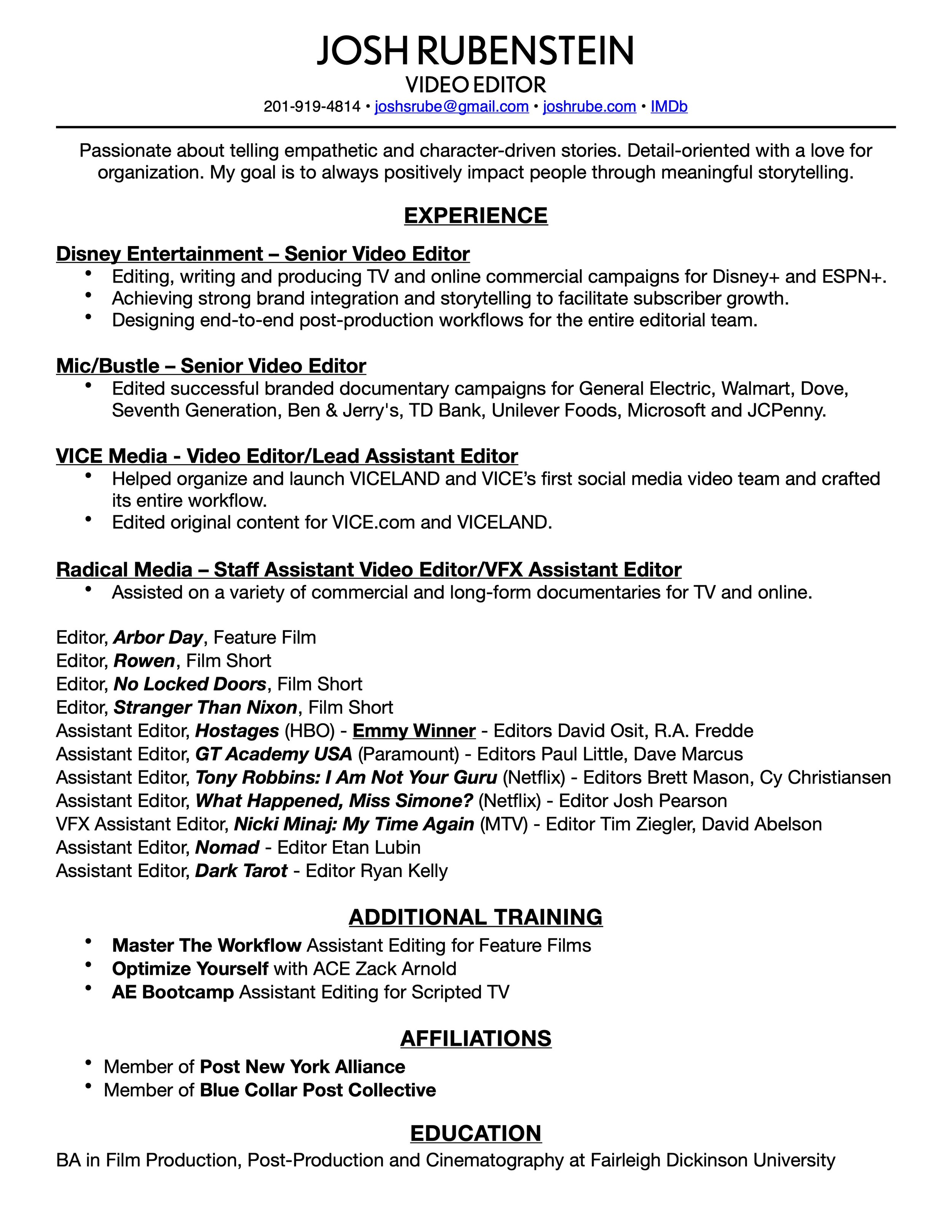 RESUME — Josh Rubenstein