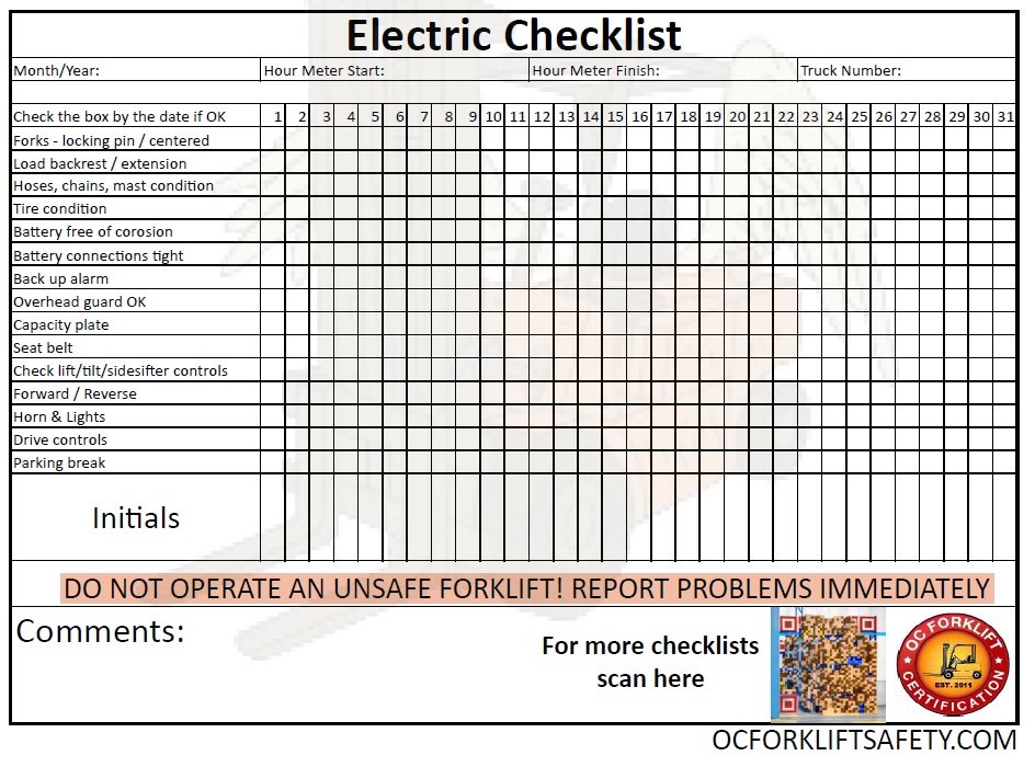 Propane Forklift Checklist — OC Forklift Certification