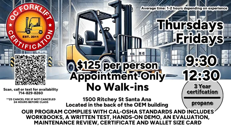 Schedule Individual Classes - clases de certificación de montacargas en español — OC Forklift ...