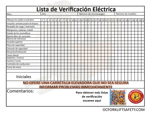 Free OSHA Required Electric Forklift Safety Inspection Checklist — OC ...