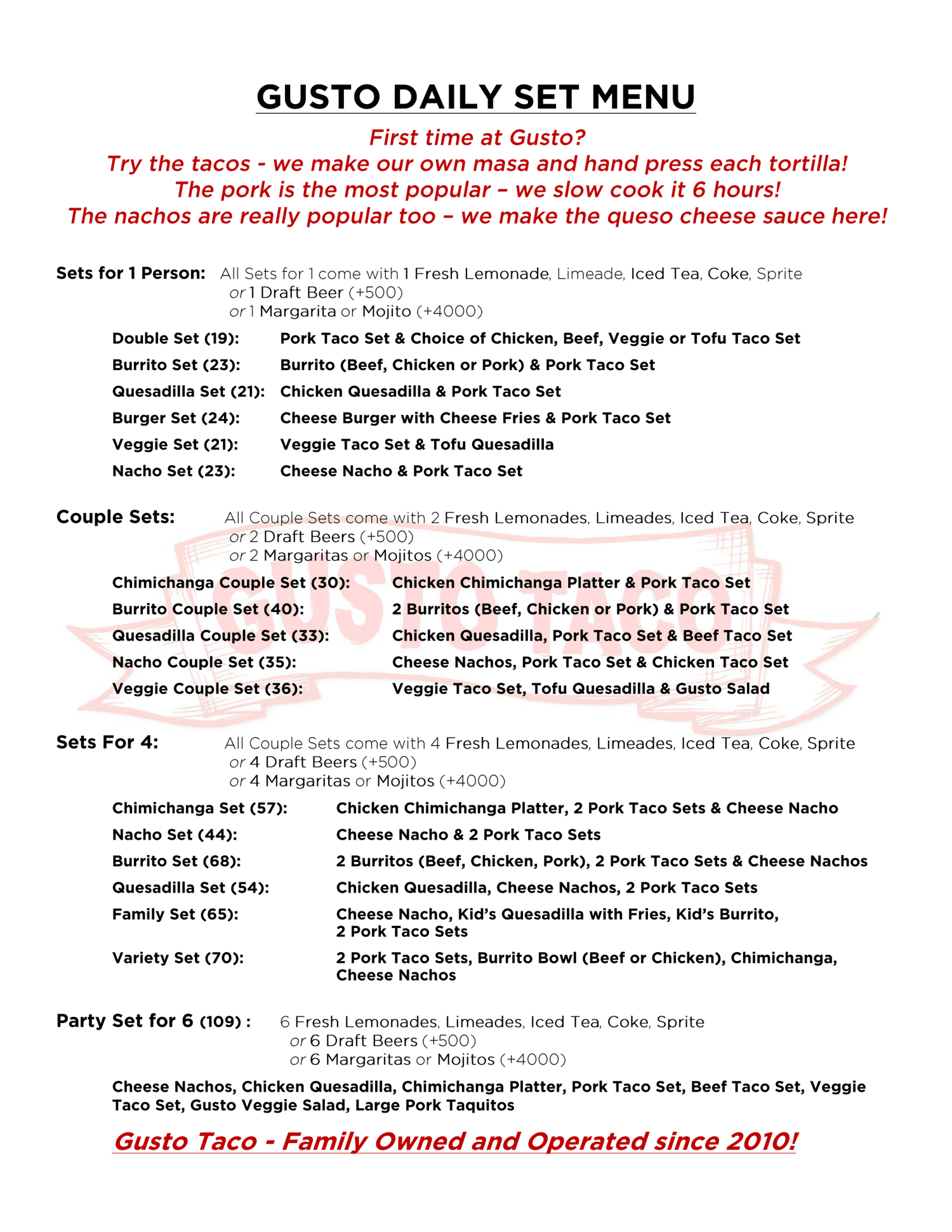 Menu — Gusto Taco