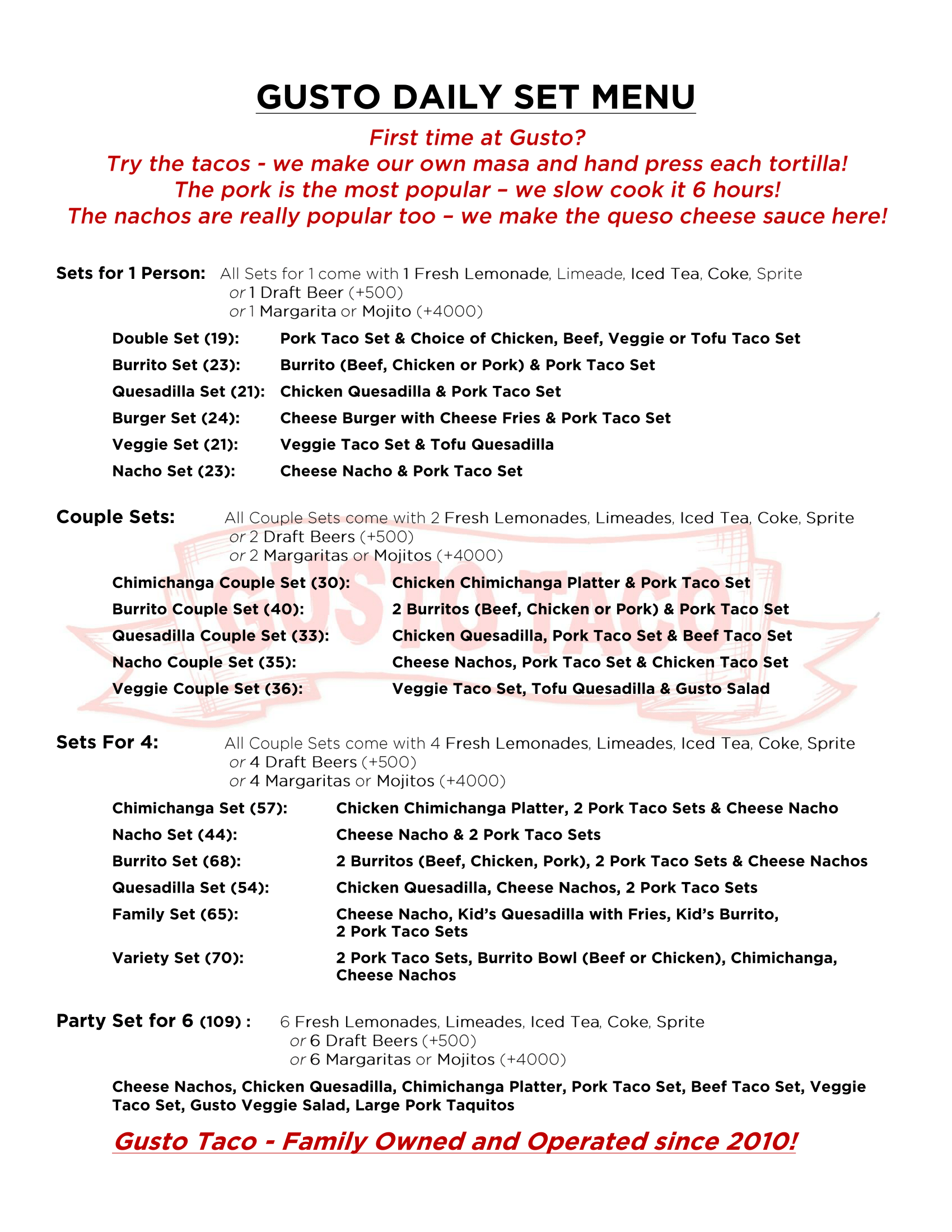Menu — Gusto Taco