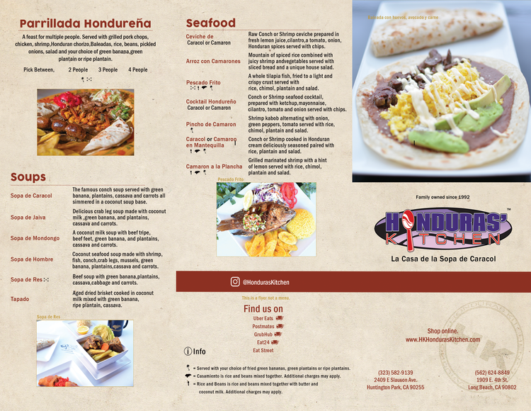 LB Menu — Honduras Kitchen