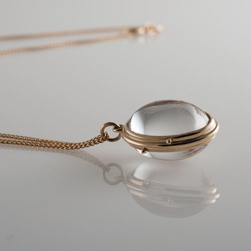 Large 14k Rock Crystal Cabochon Locket — Gladstone Jewelry