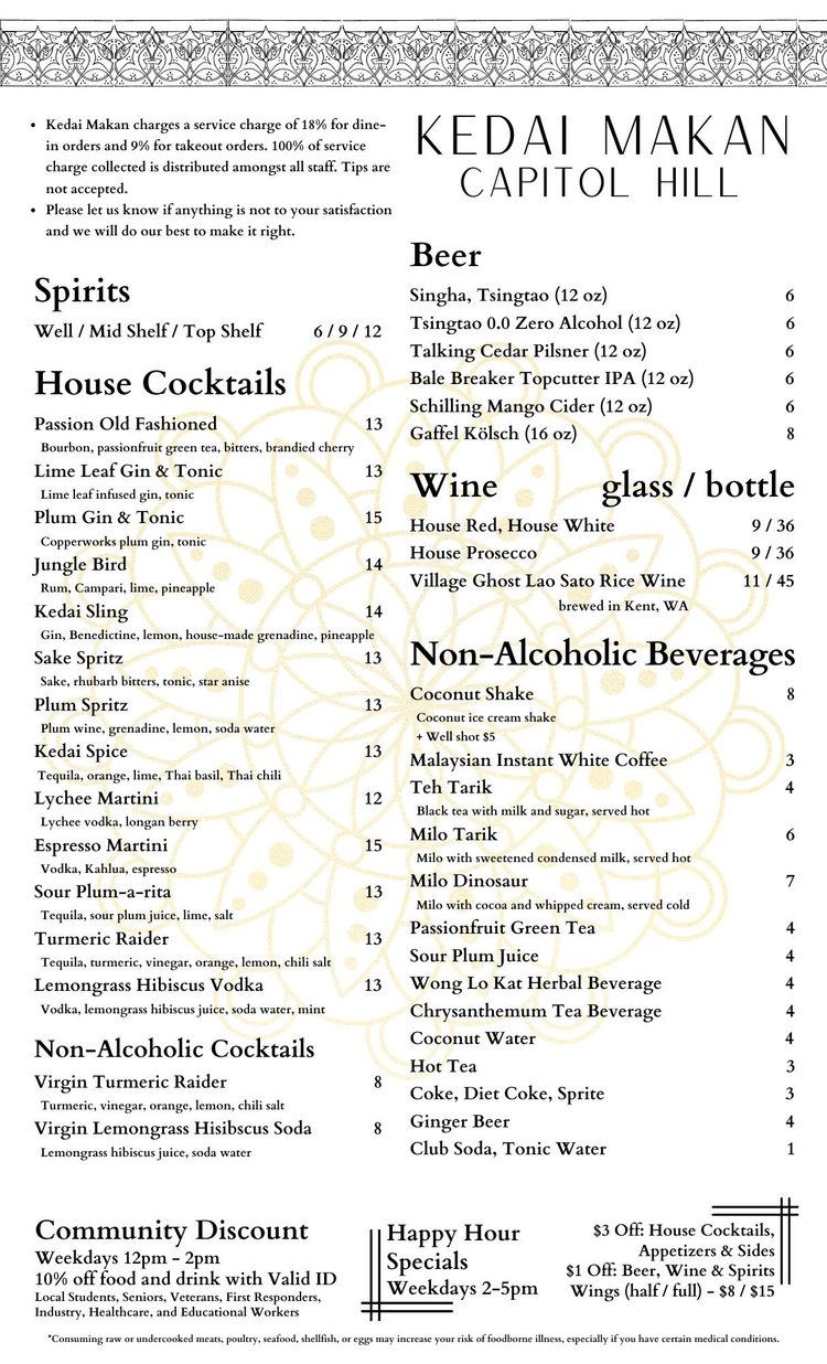 Capitol Hill Menu — Kedai Makan