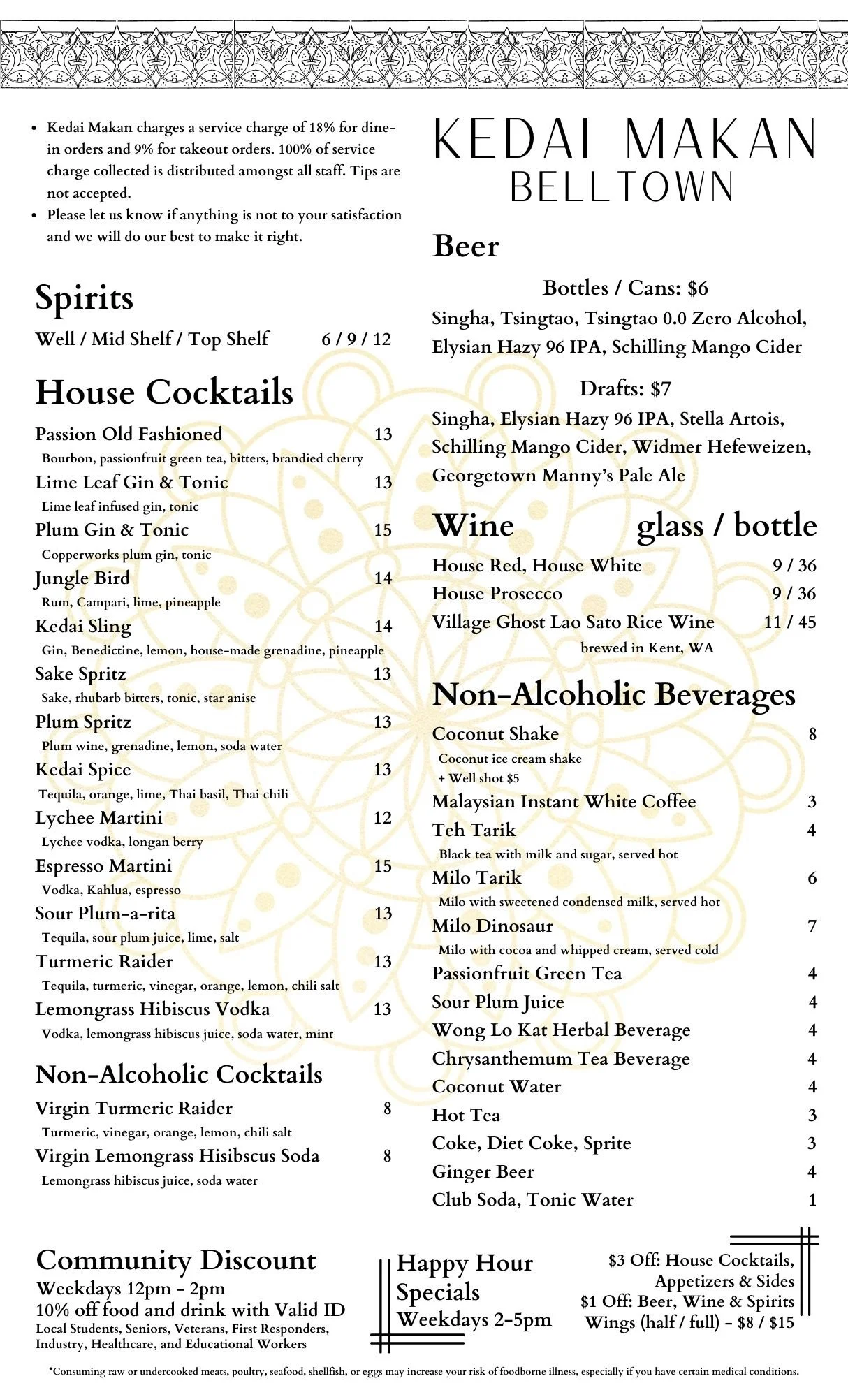 Belltown Menu — Kedai Makan