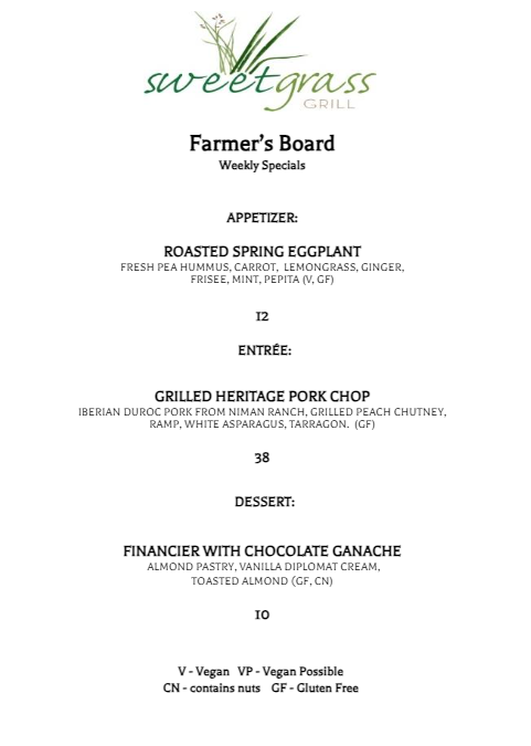 Menu — Sweet Grass Grill