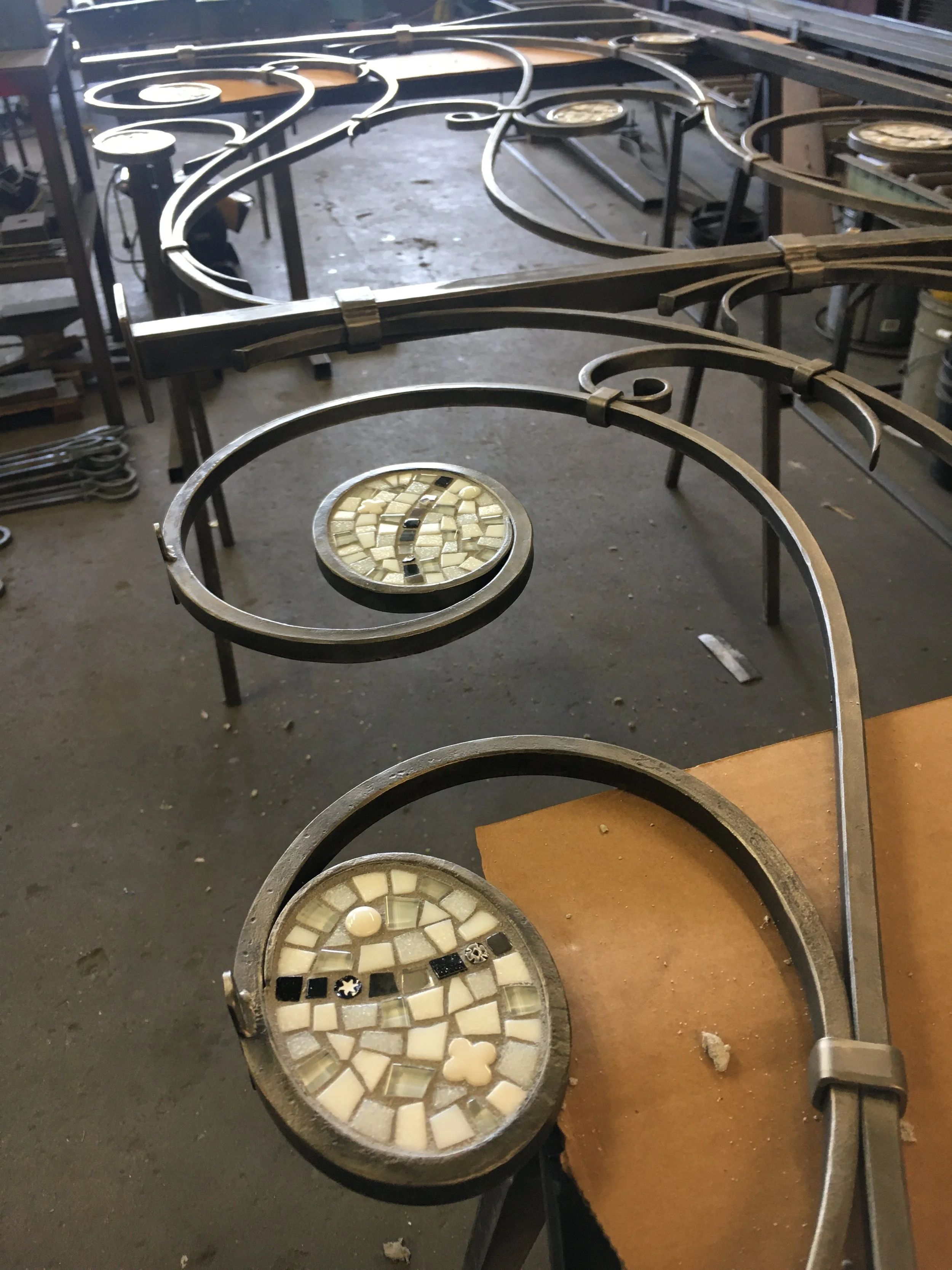Forged Interior Railing with Mosaic Inlay — Phoenix Handcraft