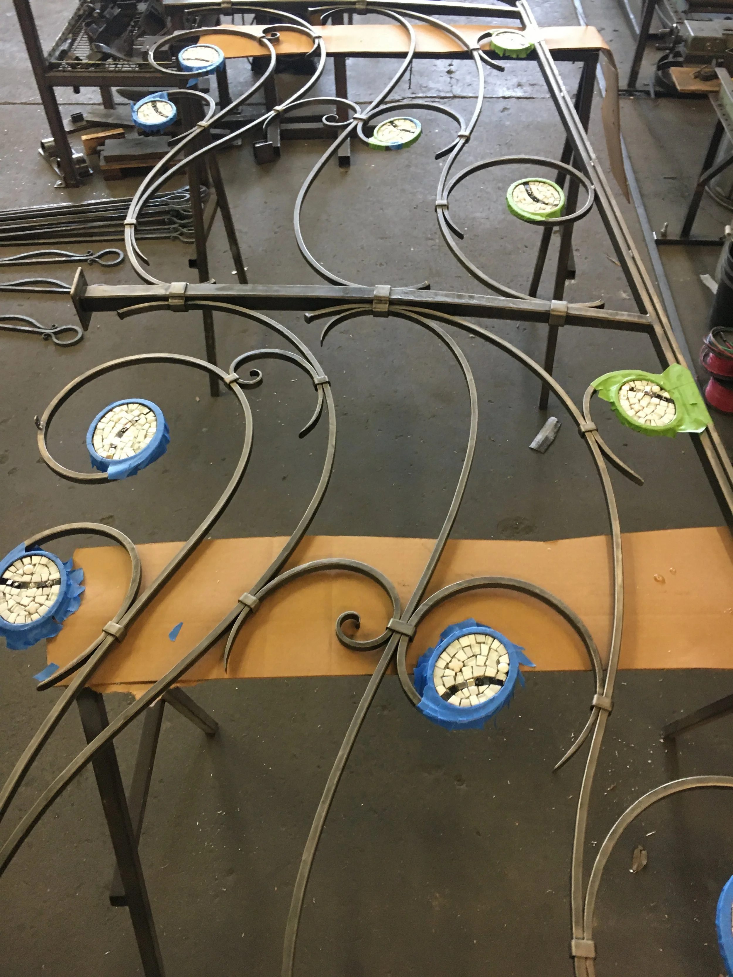 Forged Interior Railing with Mosaic Inlay — Phoenix Handcraft