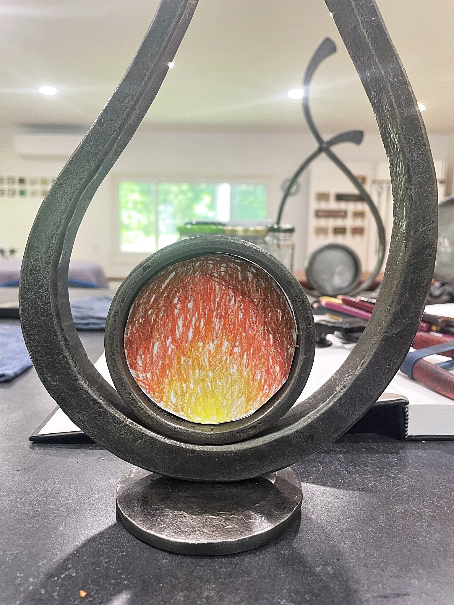 Abstract Steel and Mosaic Tabletop Sculptures — Phoenix Handcraft