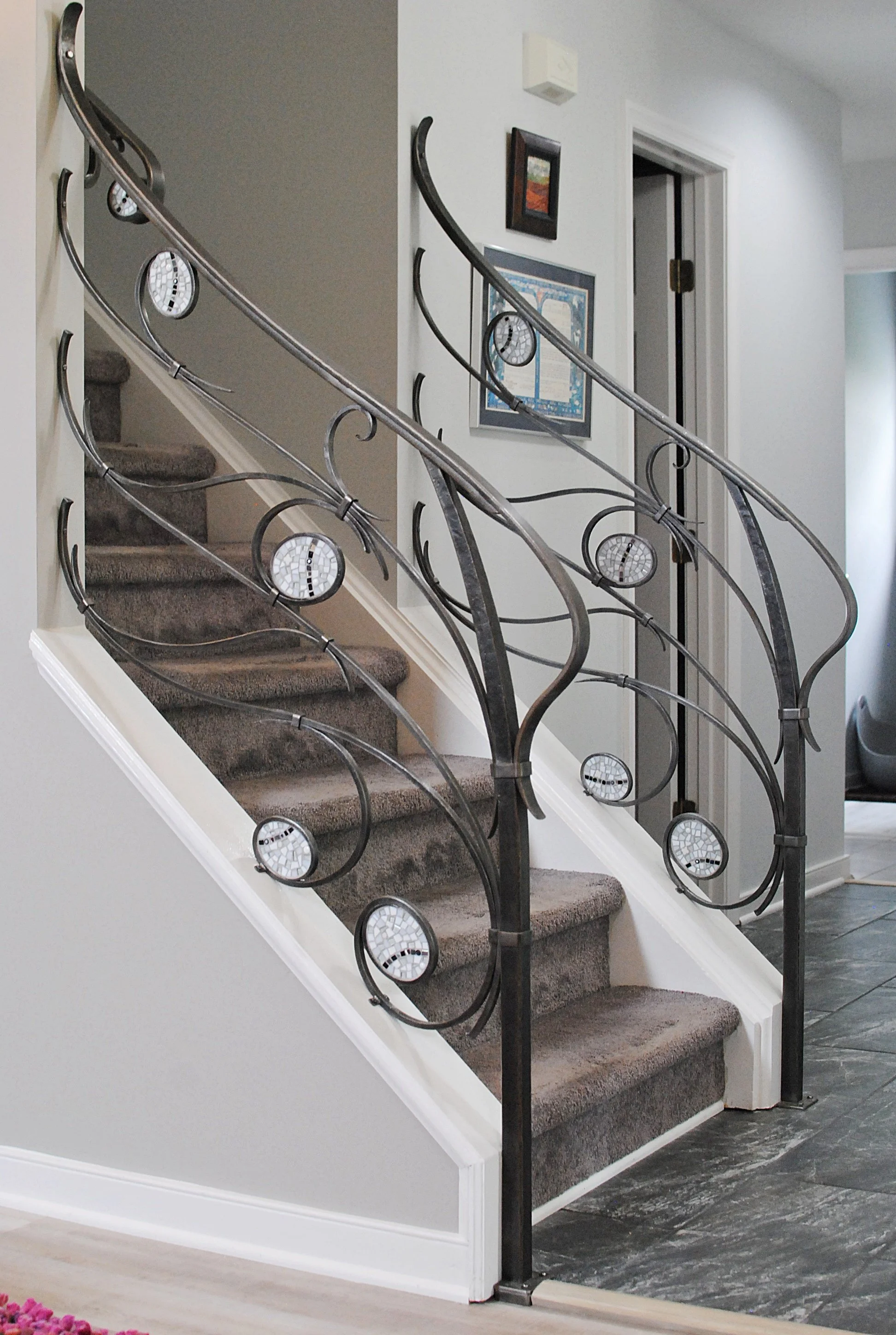 Forged Interior Railing with Mosaic Inlay — Phoenix Handcraft