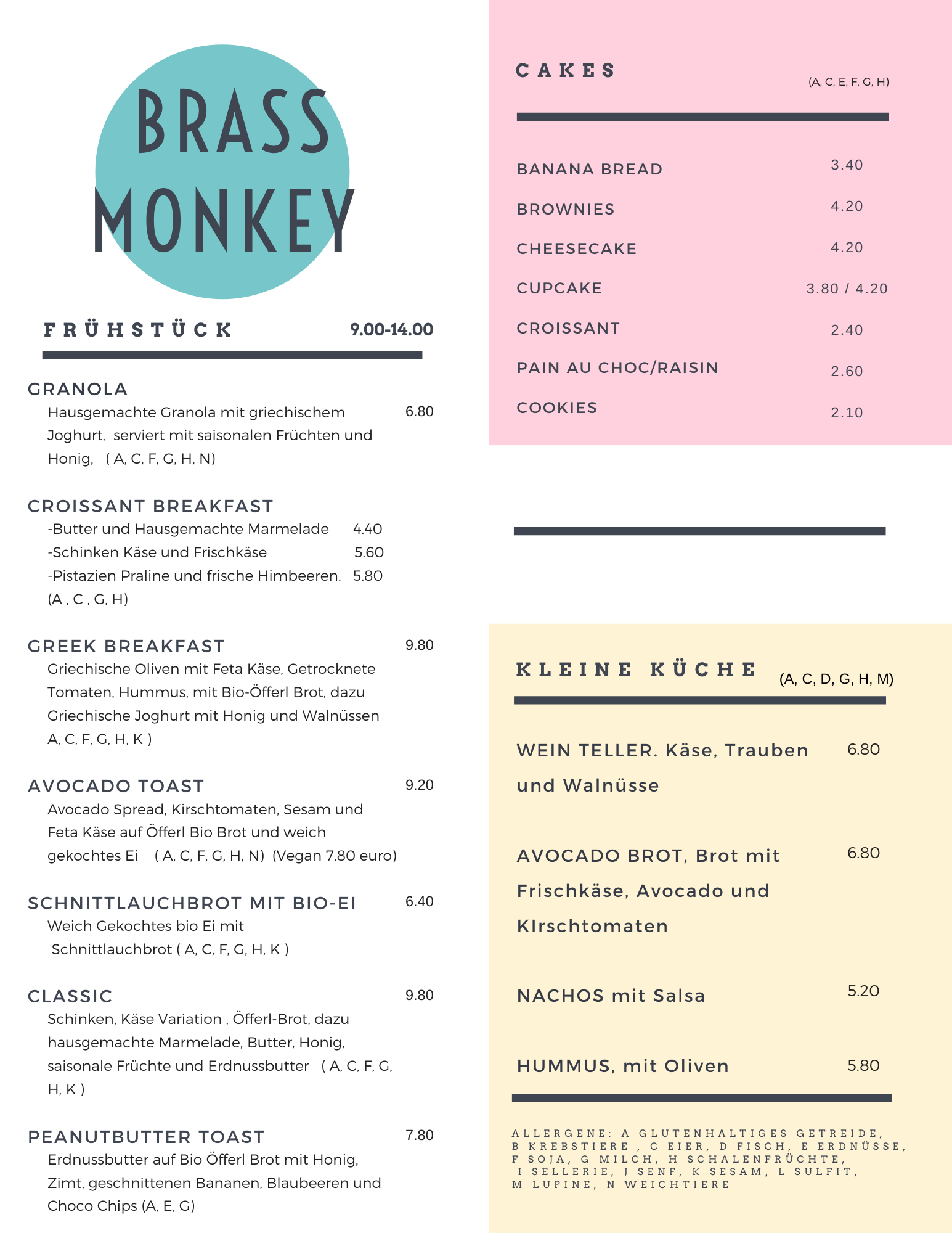 Menu — Brass Monkey