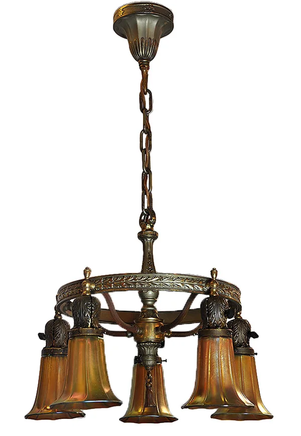 cast brass five-light fixture — ARCHITECTURAL ANTIQUES