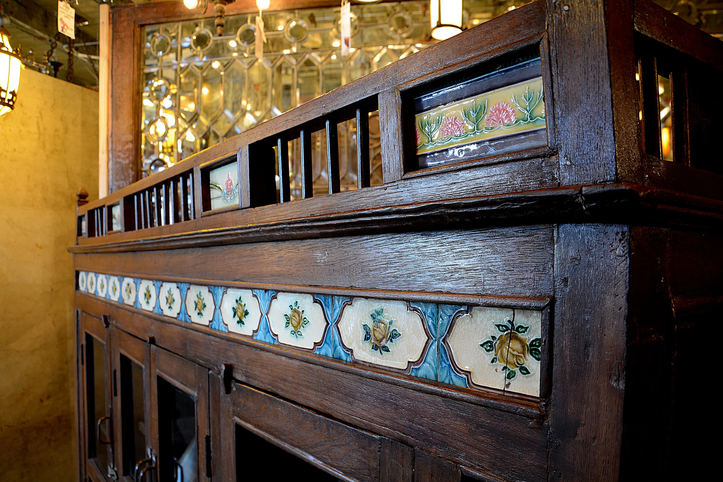 english buffet with tile detail — ARCHITECTURAL ANTIQUES