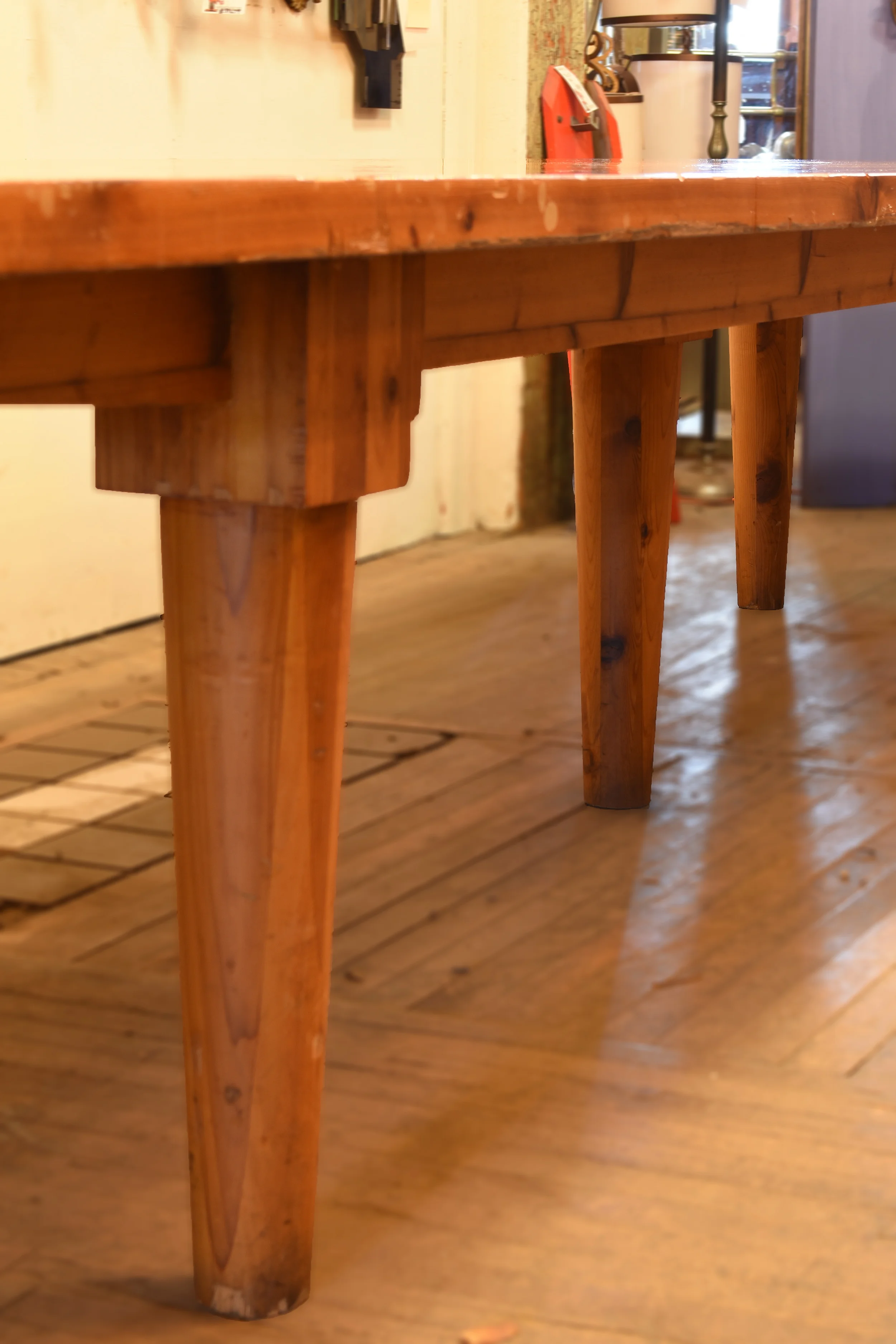 large pine table with curved edges — ARCHITECTURAL ANTIQUES