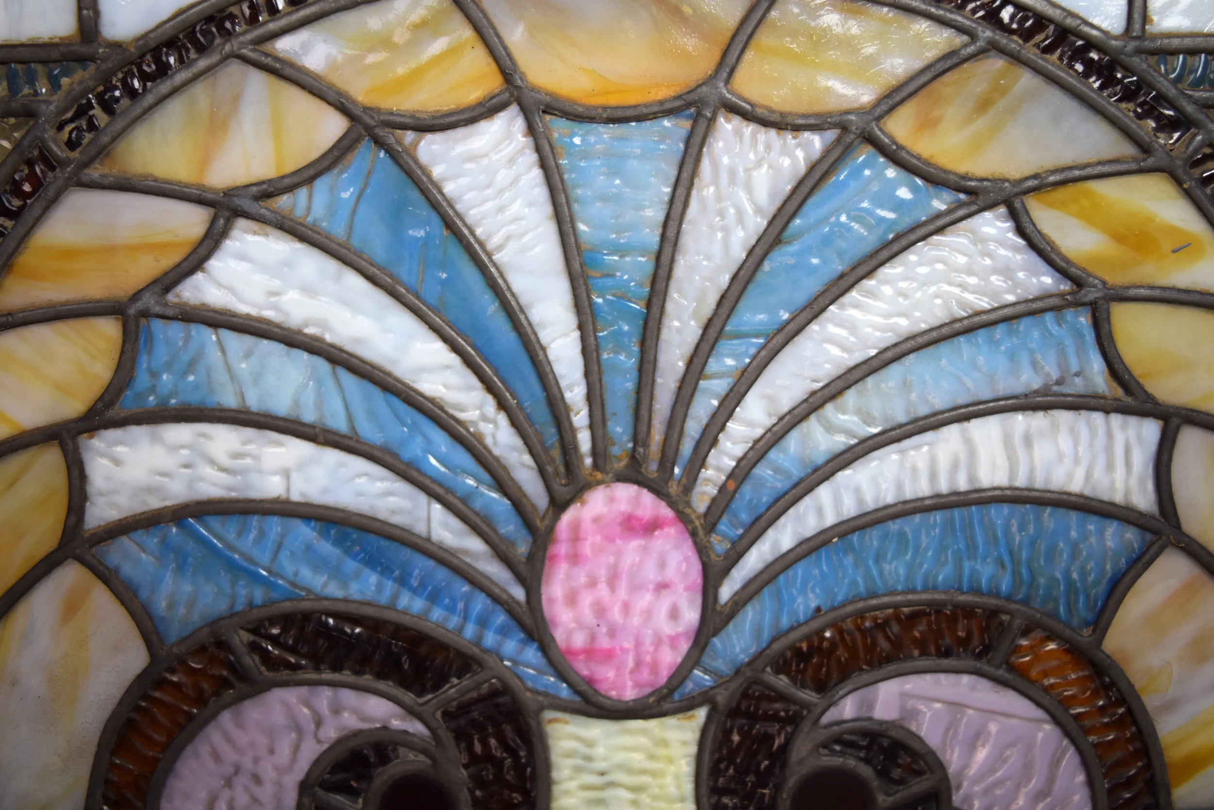 ornate victorian transom with blue fan design — ARCHITECTURAL ANTIQUES