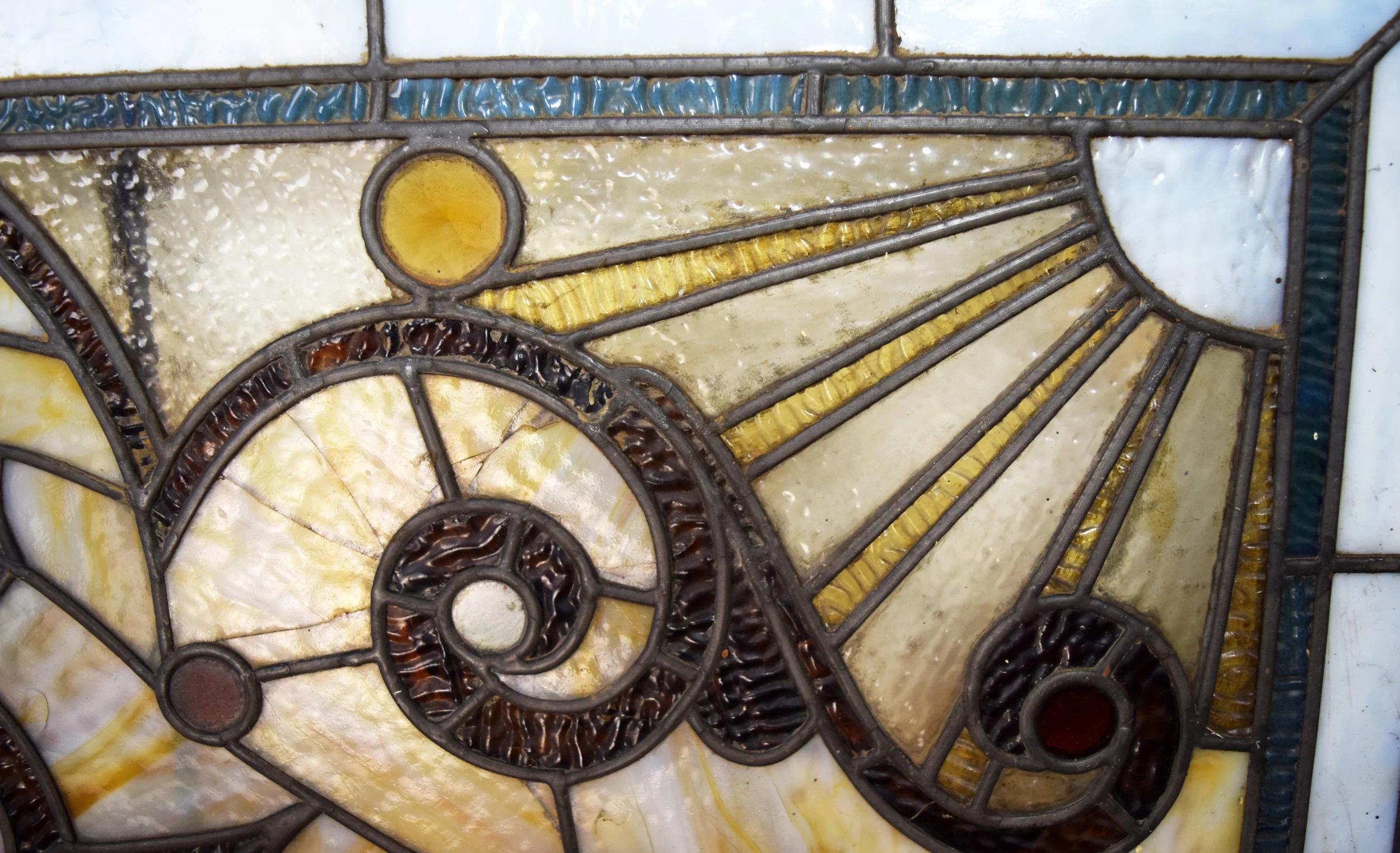 ornate victorian transom with blue fan design — ARCHITECTURAL ANTIQUES