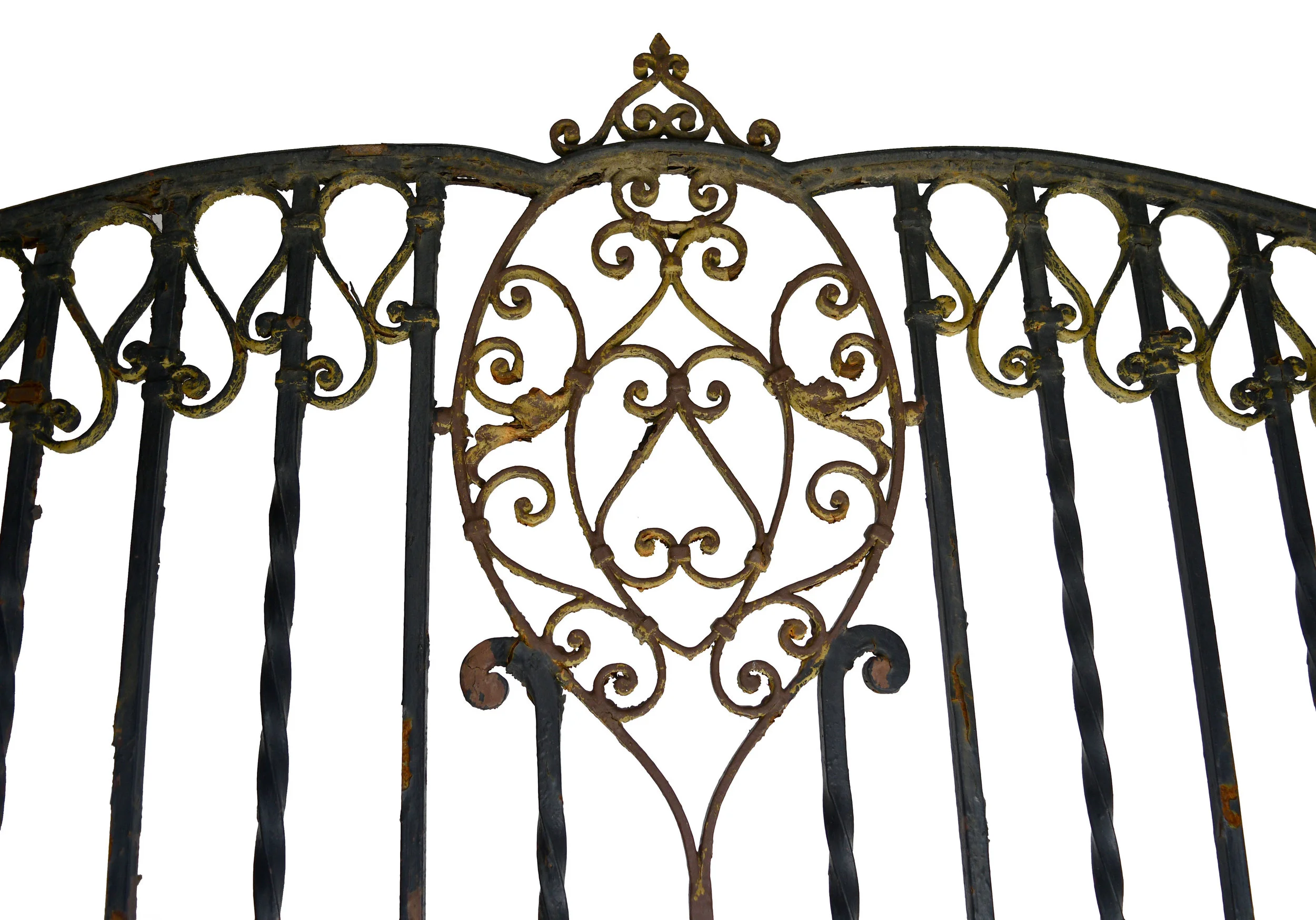 long cast iron window guard with shield — ARCHITECTURAL ANTIQUES