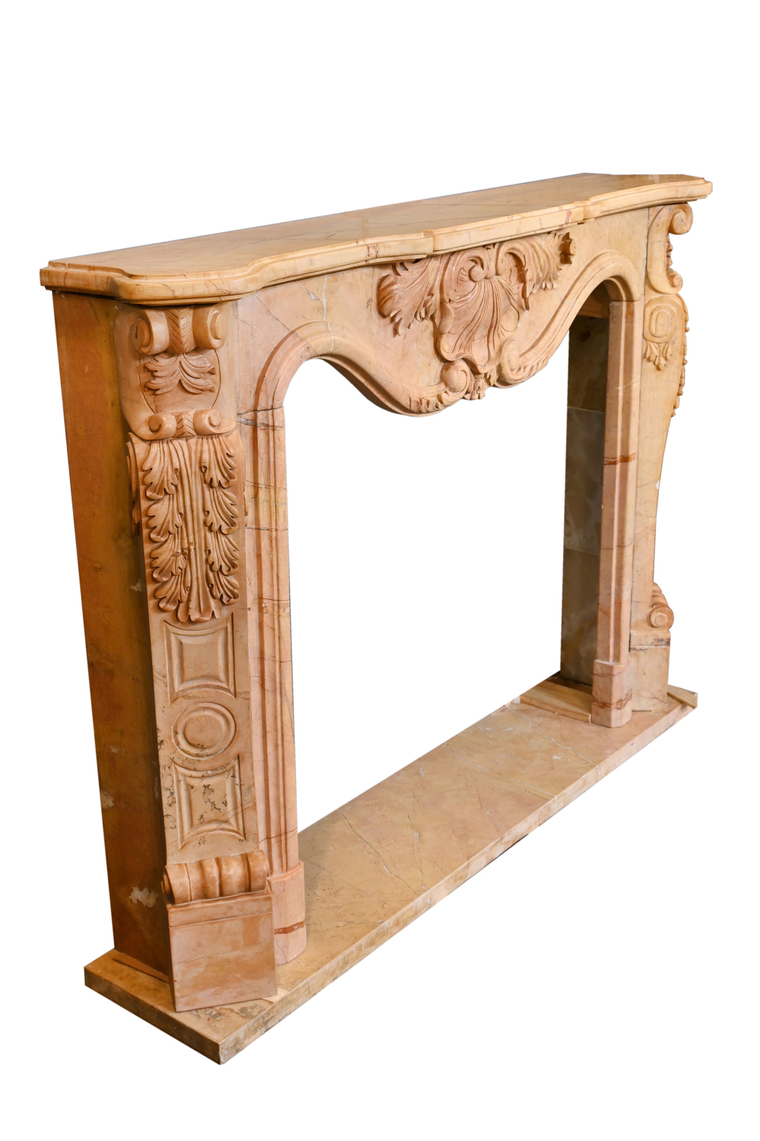 peach veined marble mantle — ARCHITECTURAL ANTIQUES