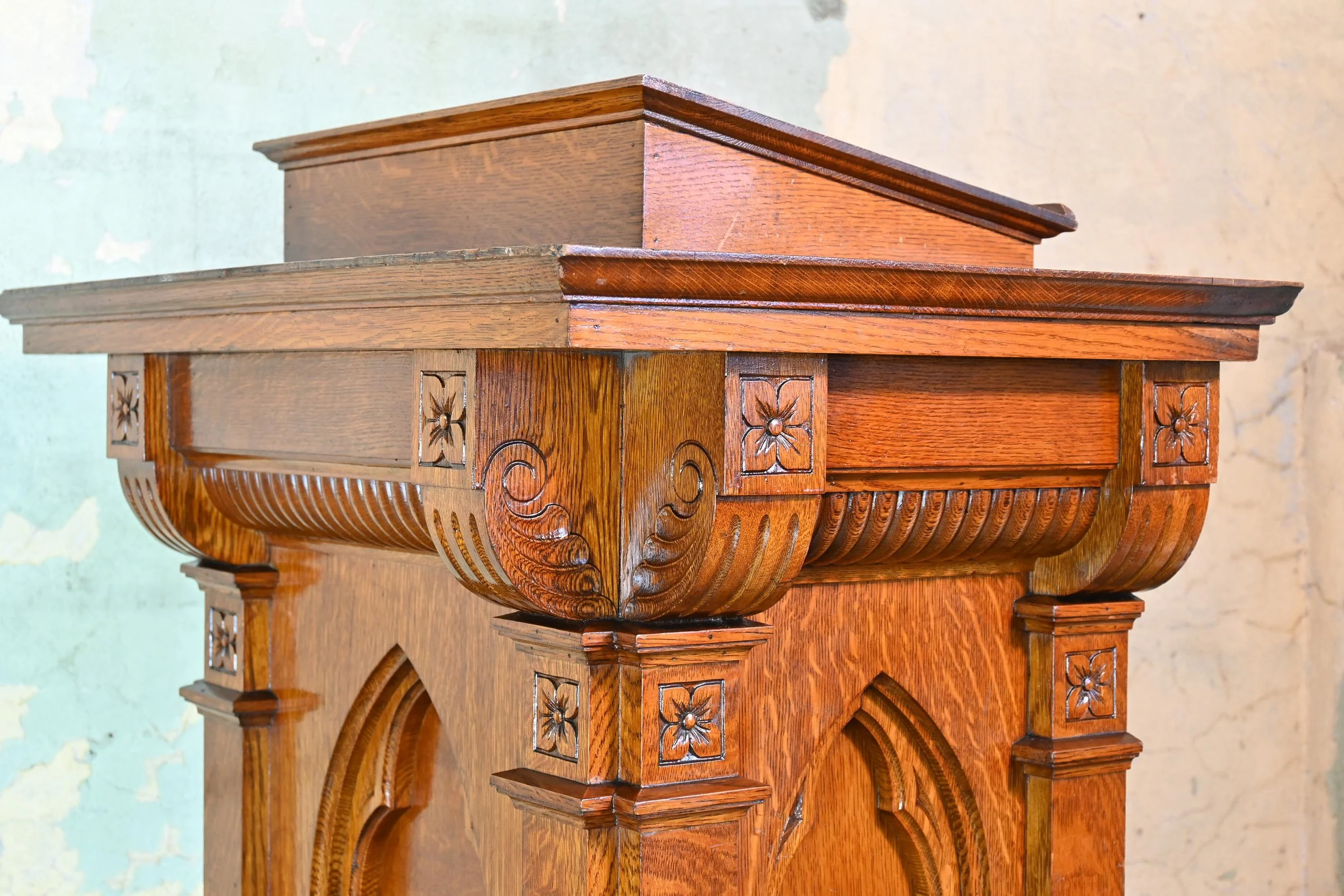 quartersawn deep relief lectern with spoon carved detail ...