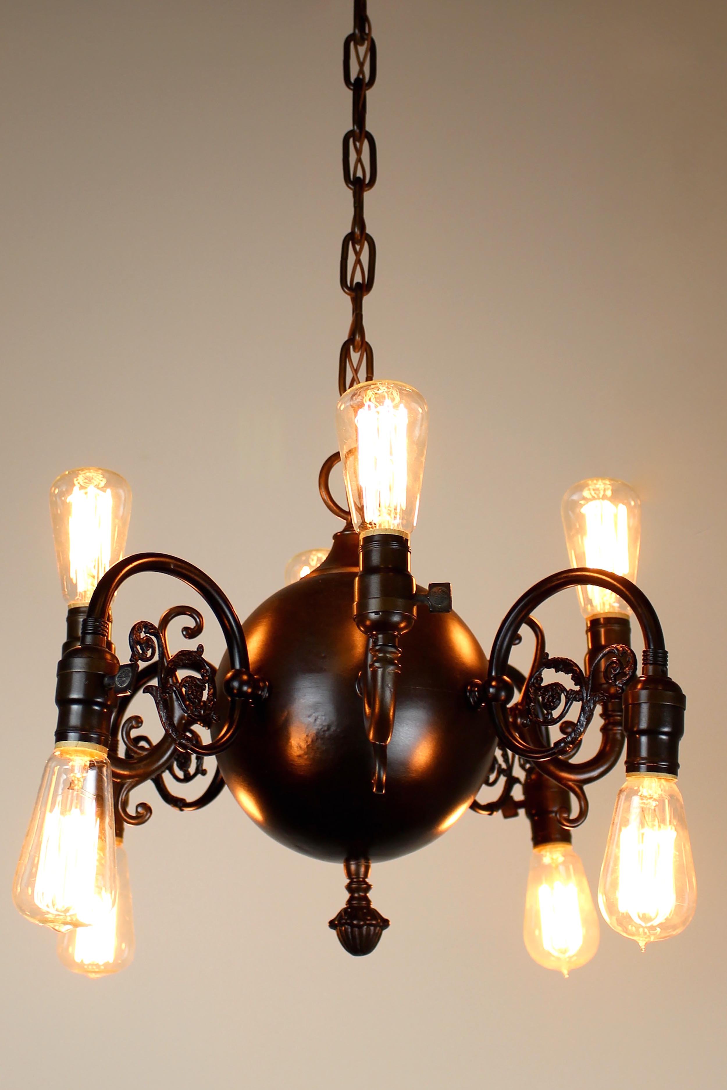 transitional brass electric fixture 1915 8 light — ARCHITECTURAL ANTIQUES