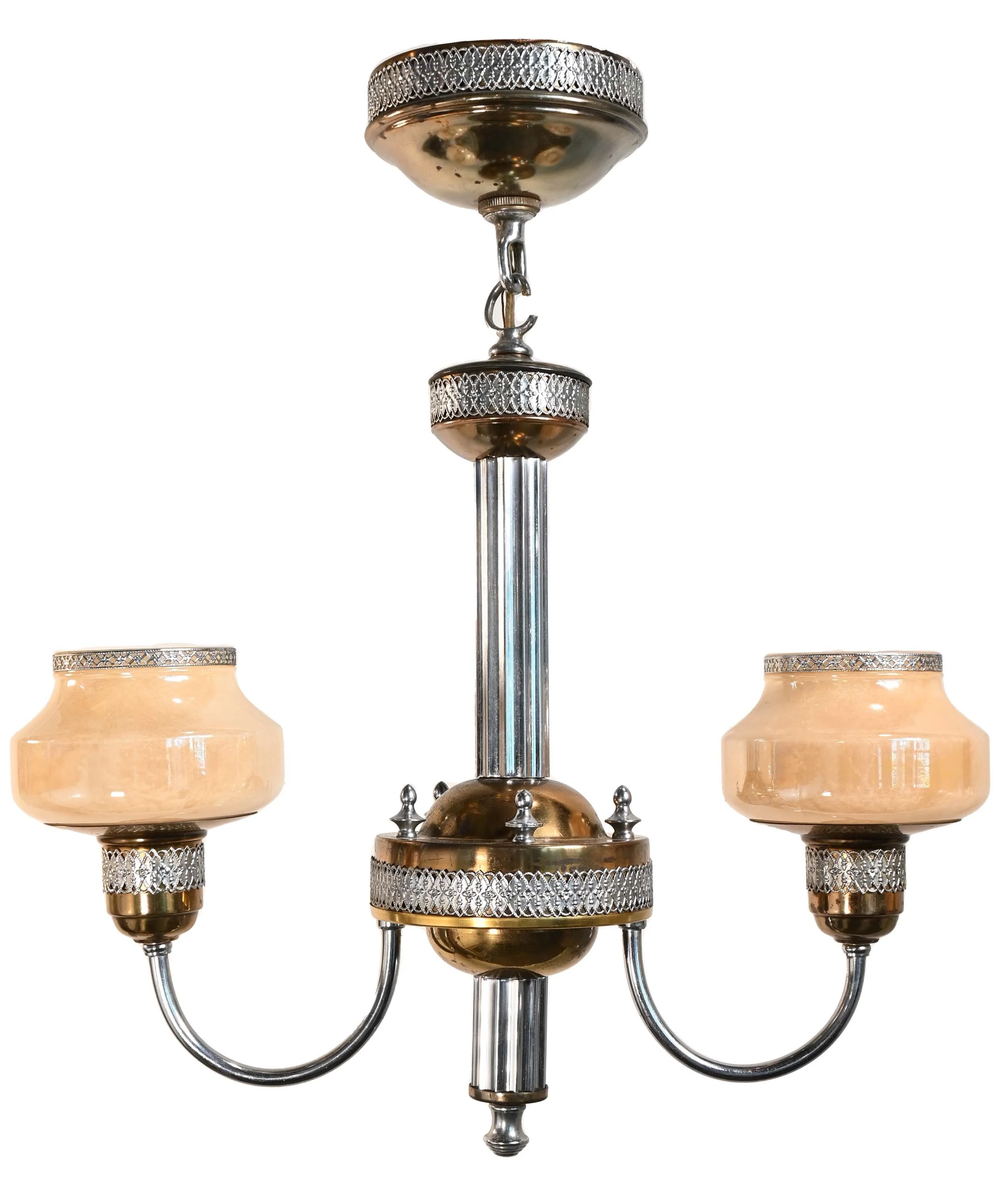2 shade (with filigree) custard chandelier — ARCHITECTURAL ANTIQUES