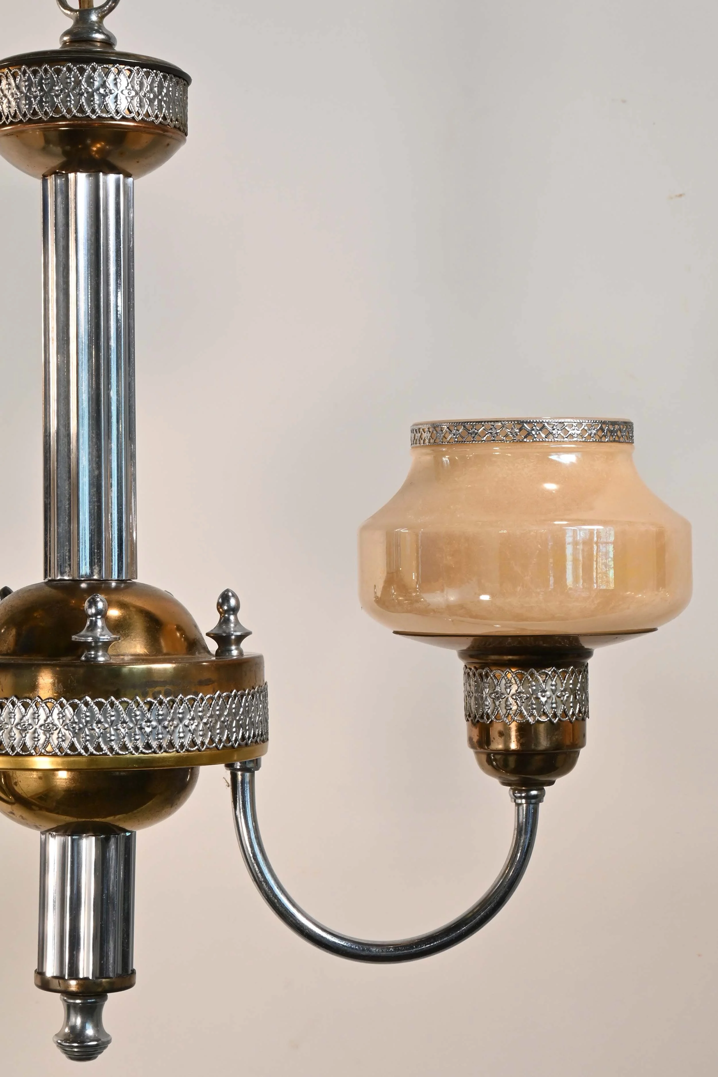 2 shade (with filigree) custard chandelier — ARCHITECTURAL ANTIQUES