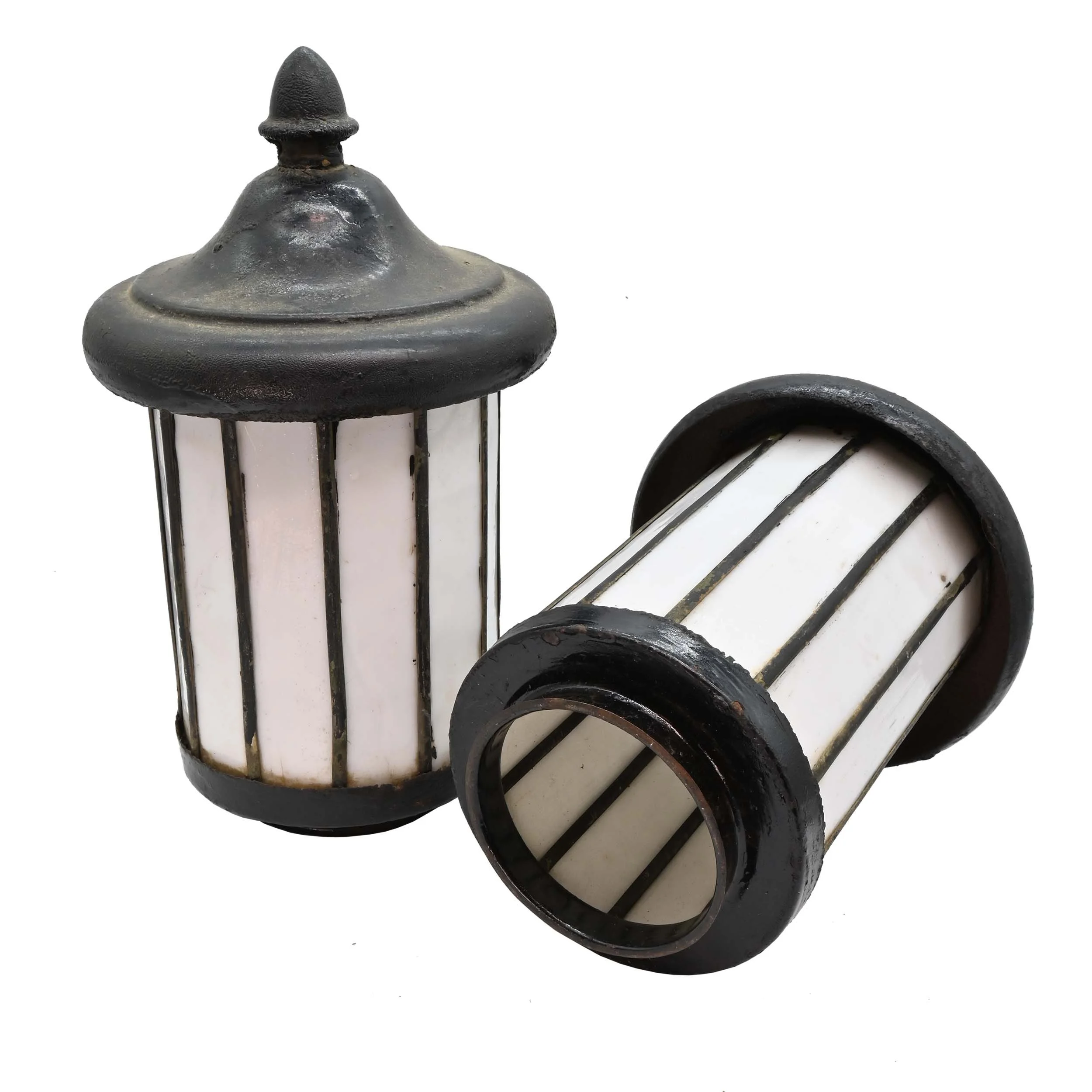 leaded milk glass post lanterns — ARCHITECTURAL ANTIQUES
