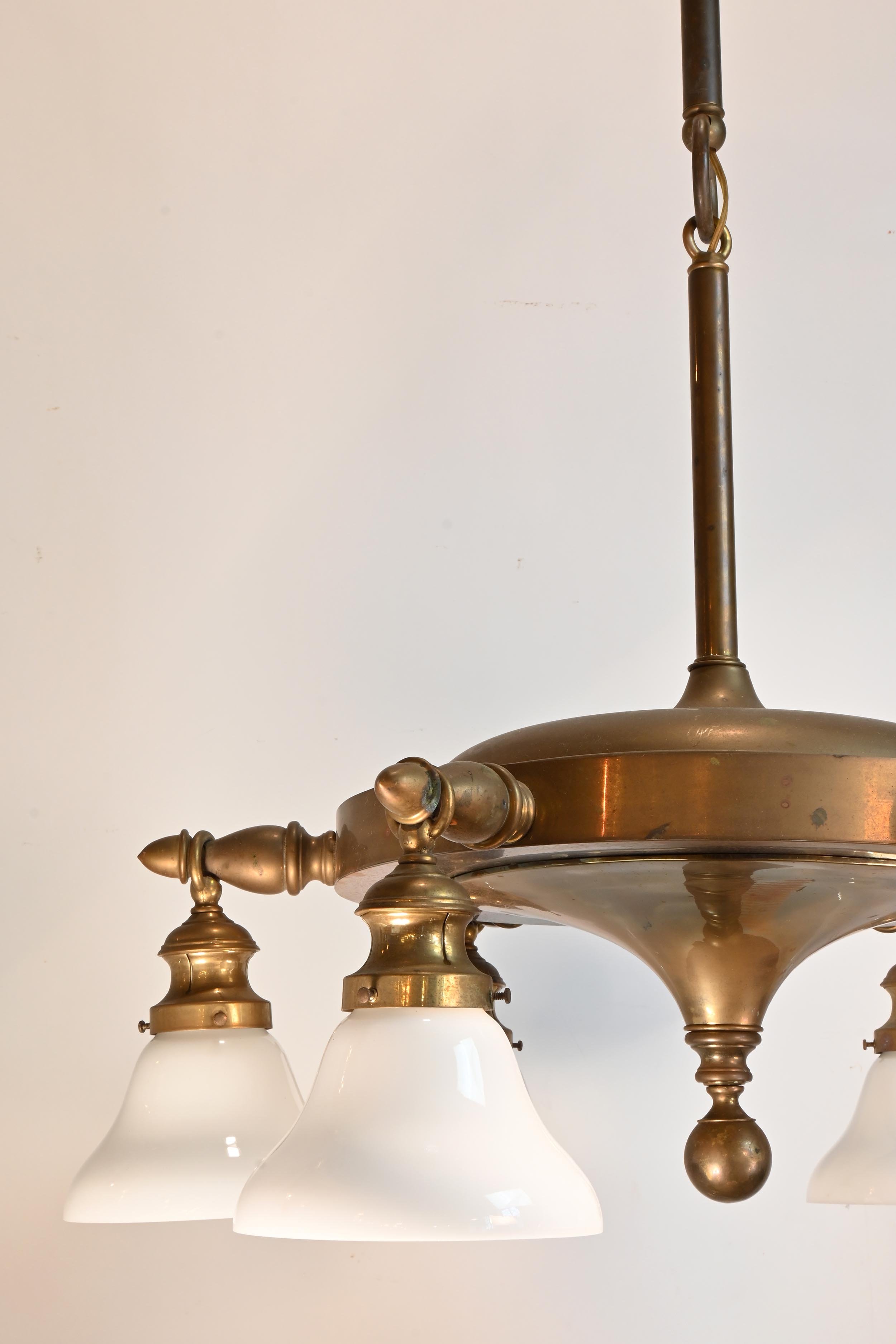 extra large six light brass pan with milk glass shades — ARCHITECTURAL ...