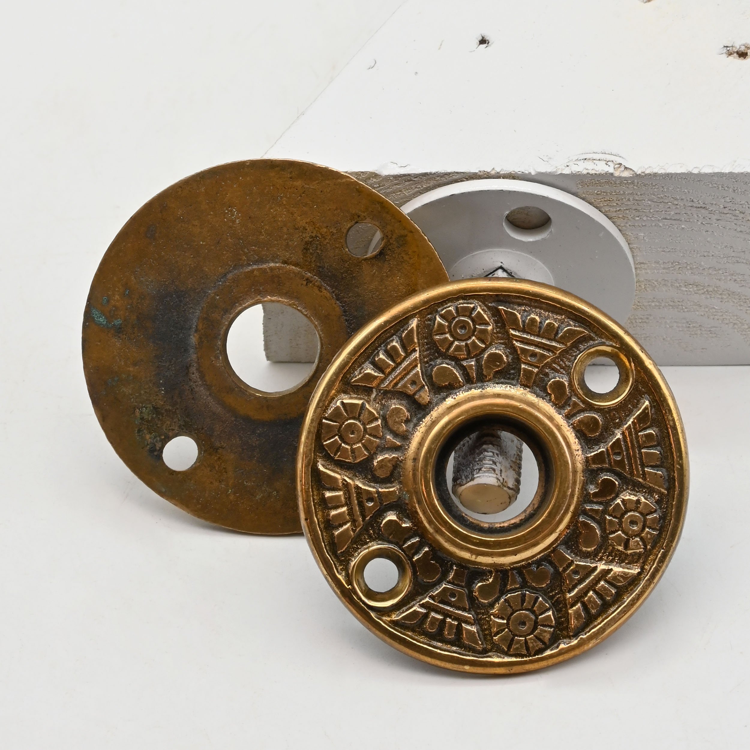 floral bronze eastlake rosette pair — ARCHITECTURAL ANTIQUES