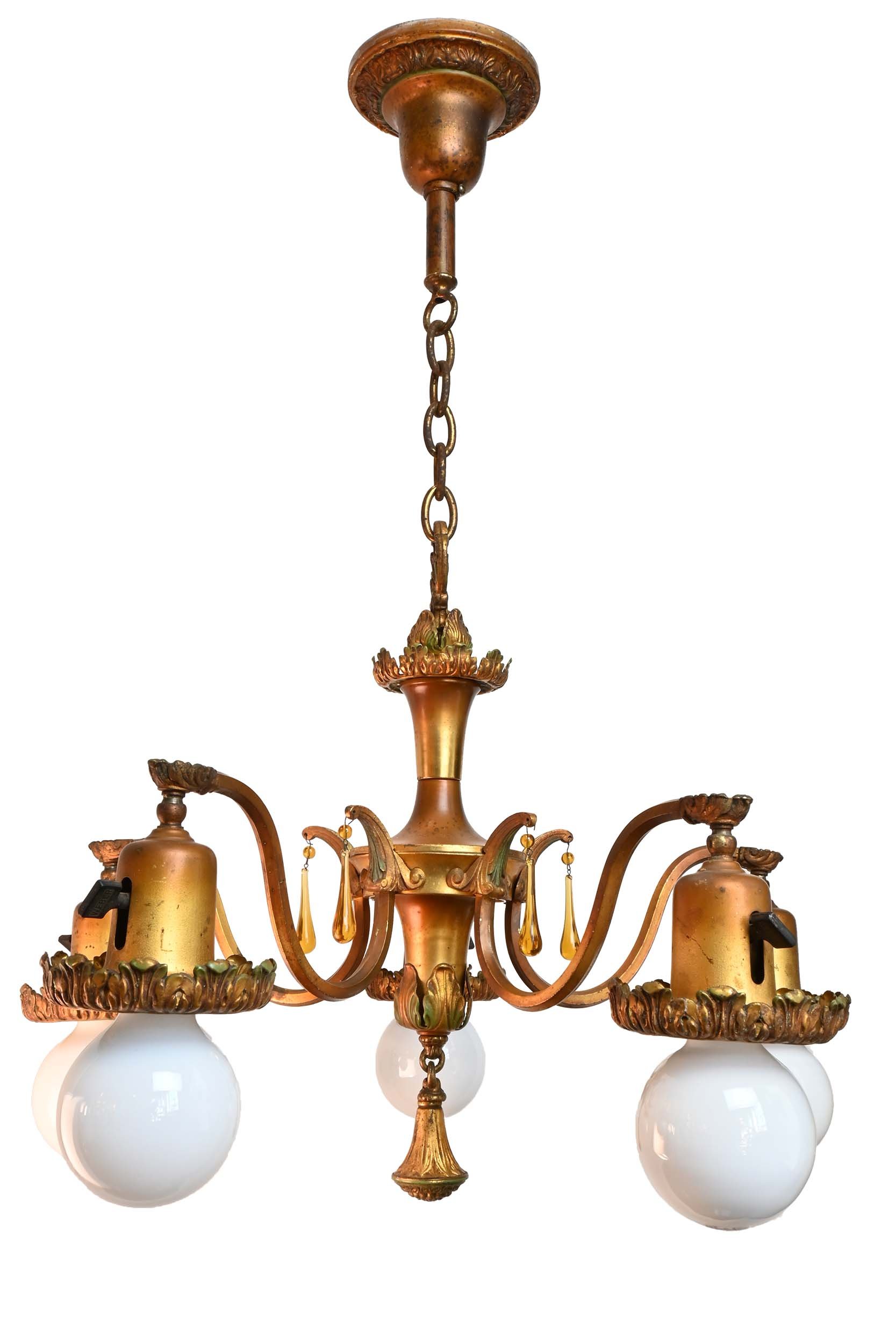 bare bulb chandelier with original polychrome moe bridges ...