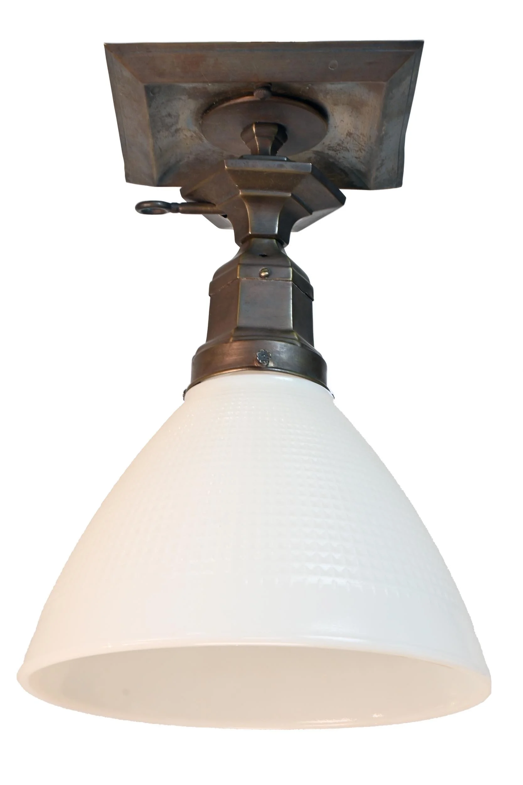 brass ceiling flush / beam fixture with molded polychrome white shade ...